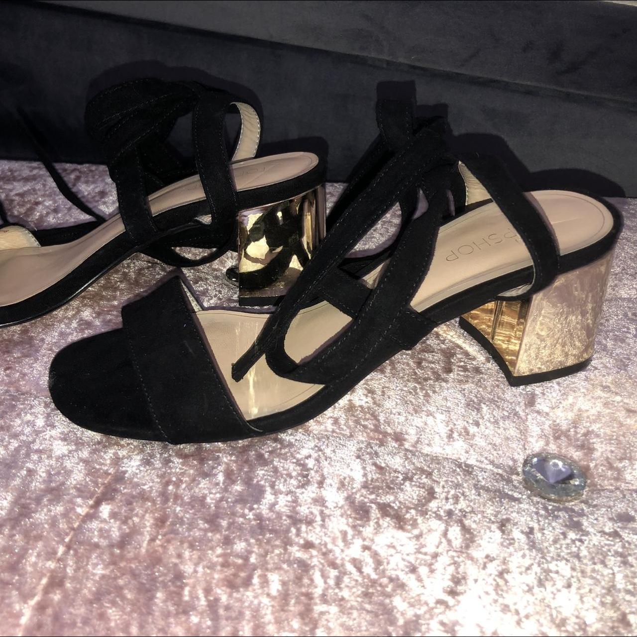 Black topshop small block heel. Strappy tie up... - Depop