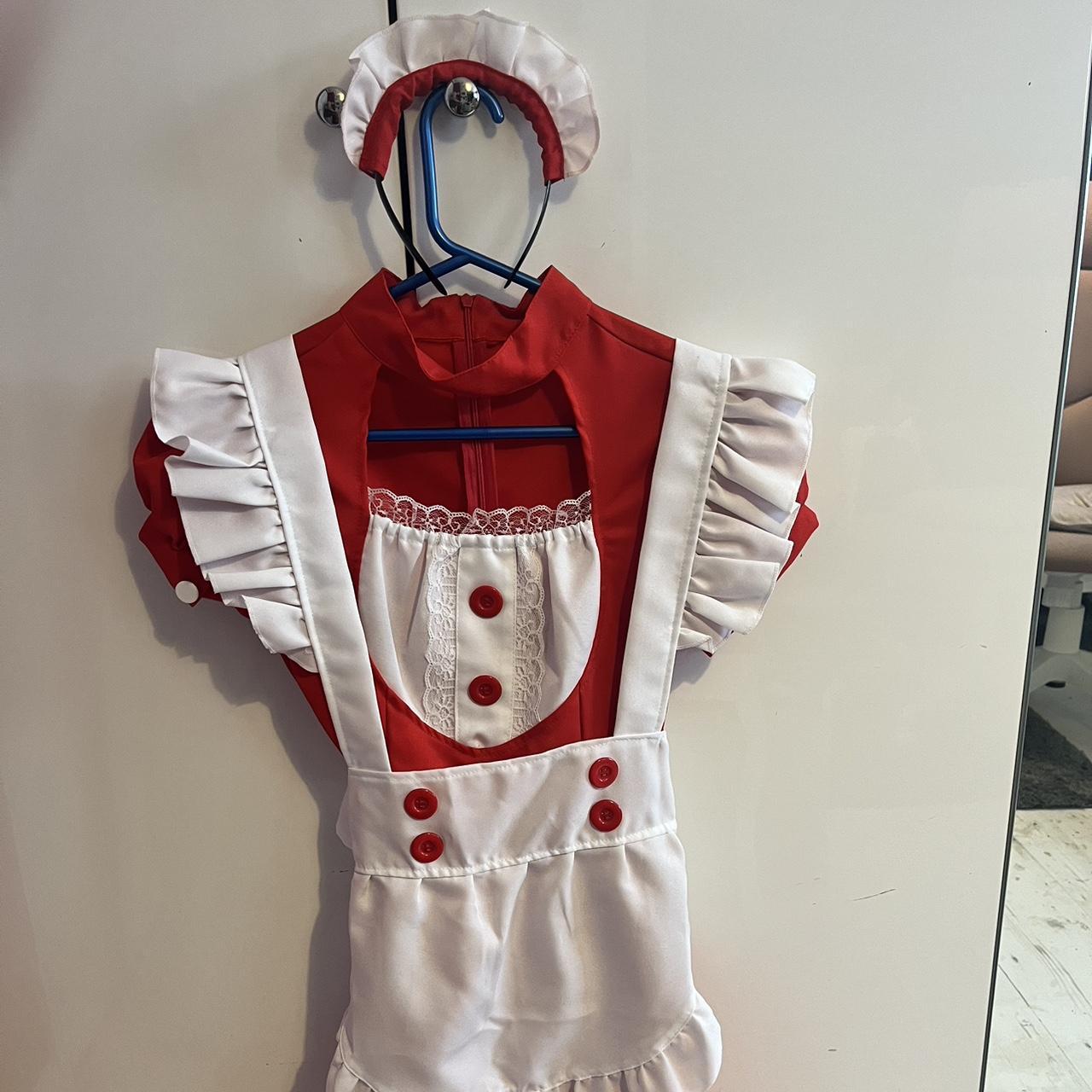Kawaii Red Maid Anime Costume Dress Outfit Size:... - Depop