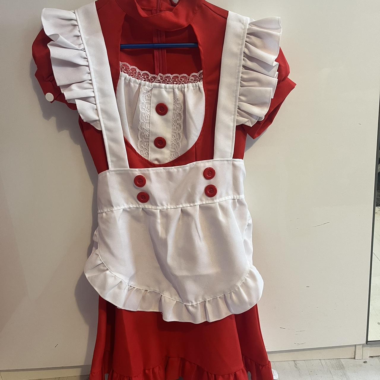 Kawaii Red Maid Anime Costume Dress Outfit Size:... - Depop