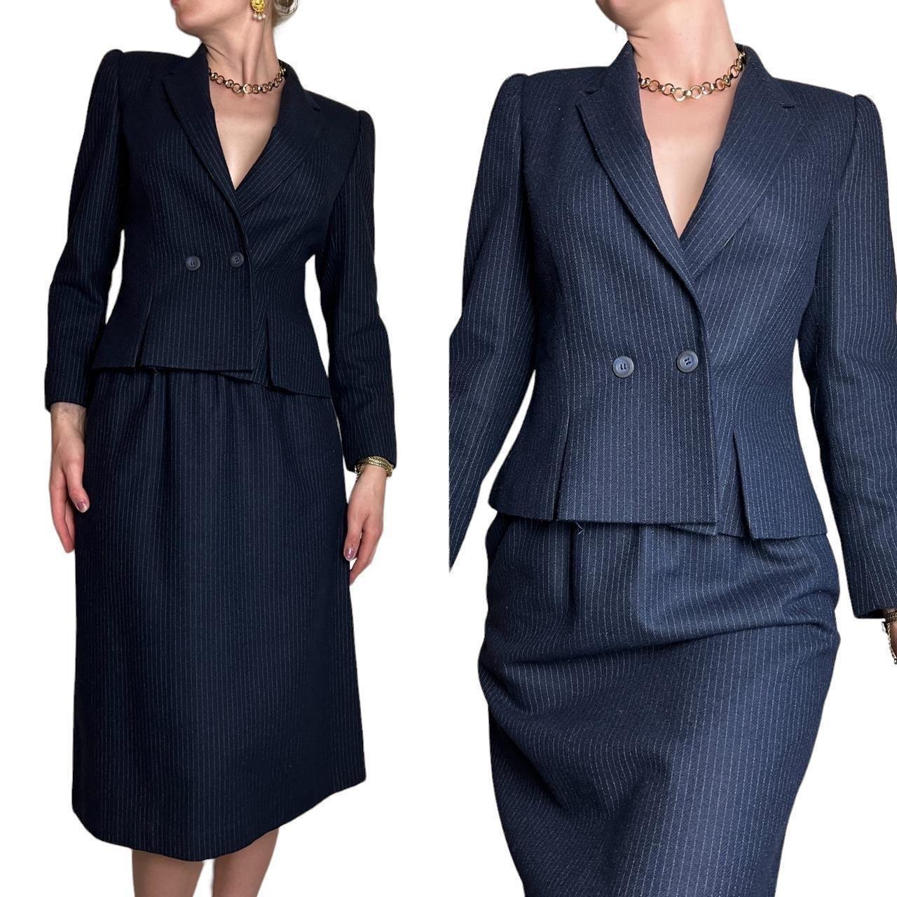 Wool blazer suit jacket and skirt set. Deep navy... | Depop