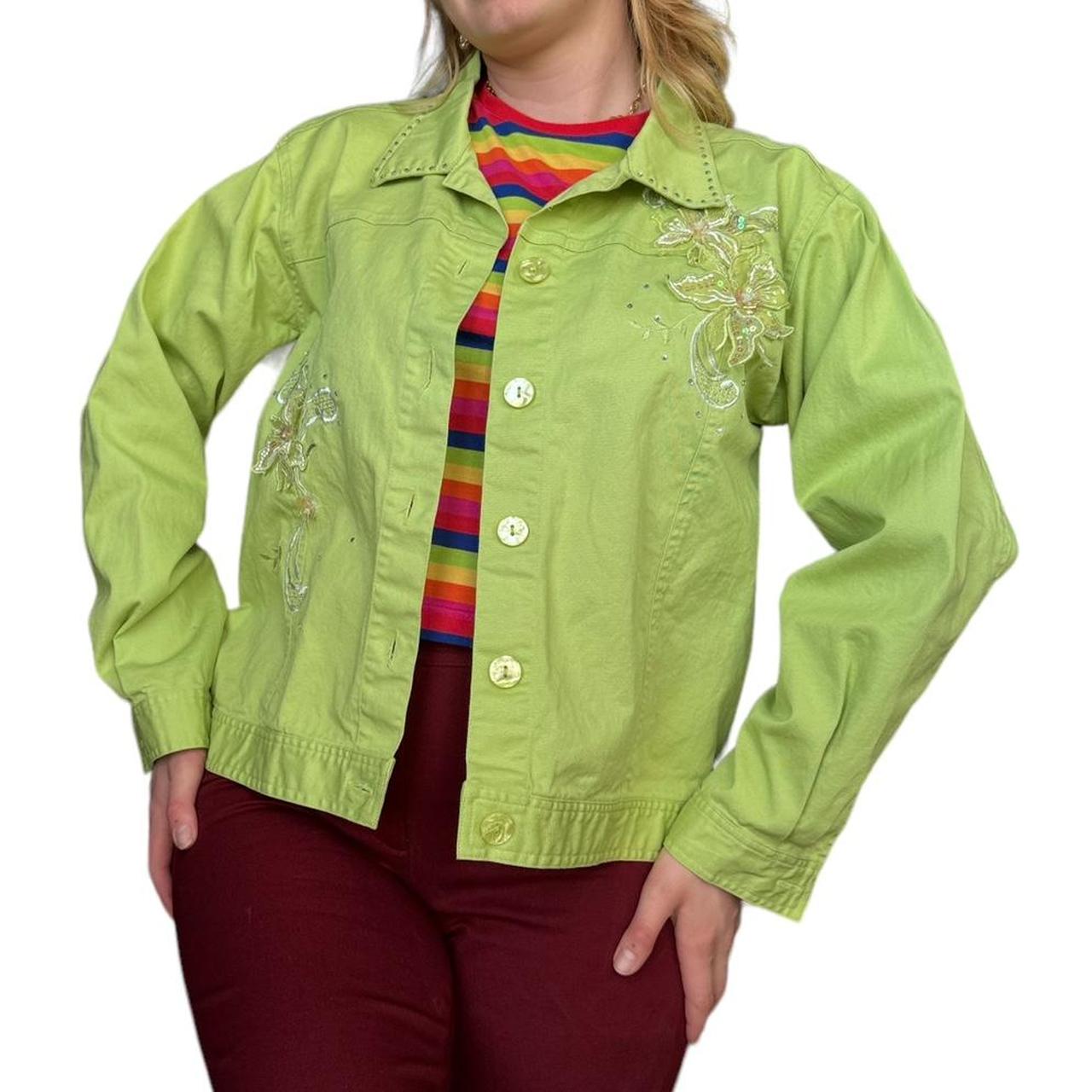 Lime green vintage fairy jacket with embroidered... - Depop