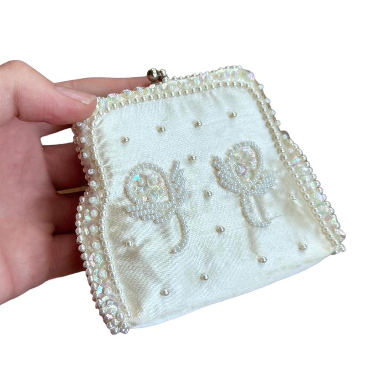 Delicate vintage beaded white coin purse with faux... - Depop
