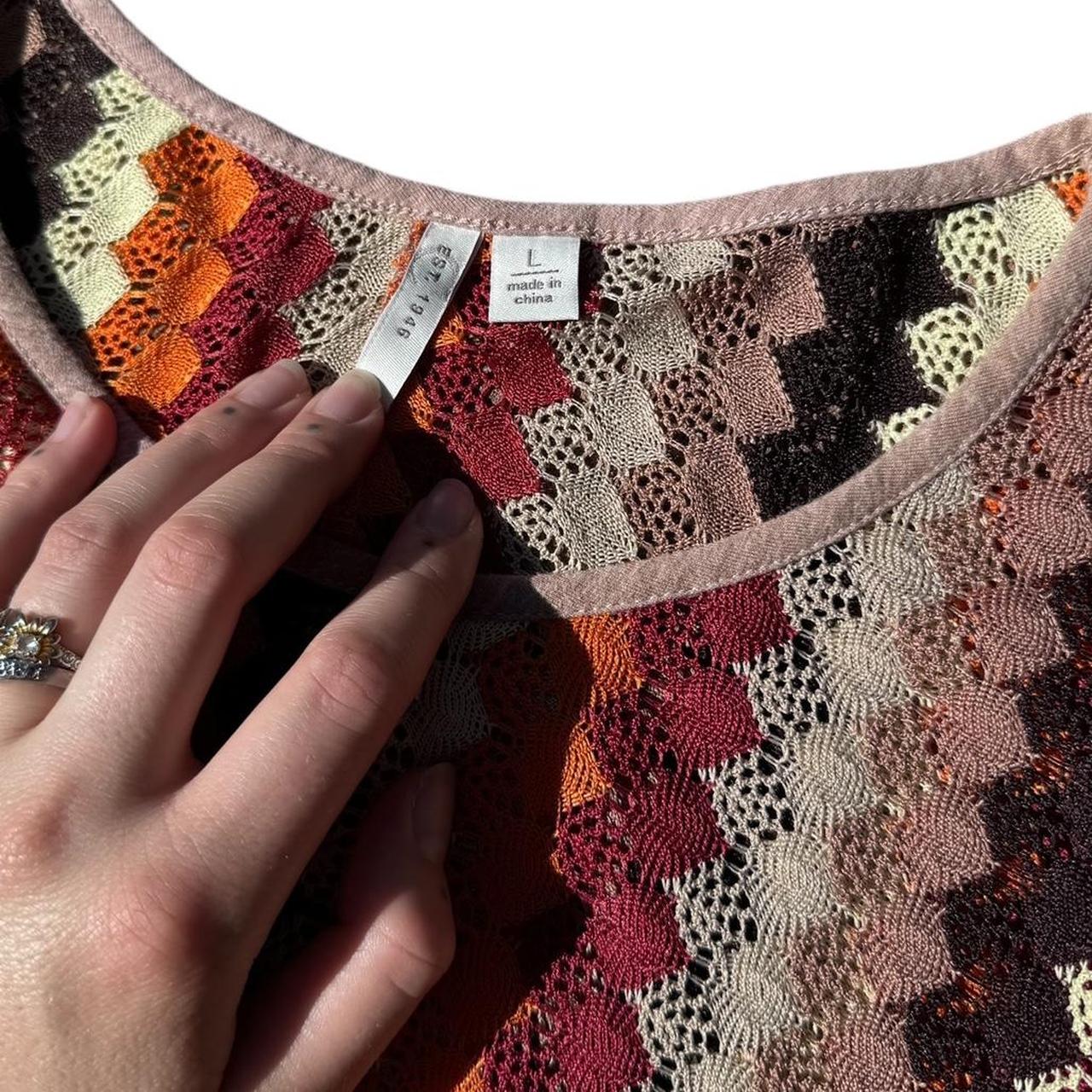 Multicoloured crochet fall top with a relaxed fit... - Depop