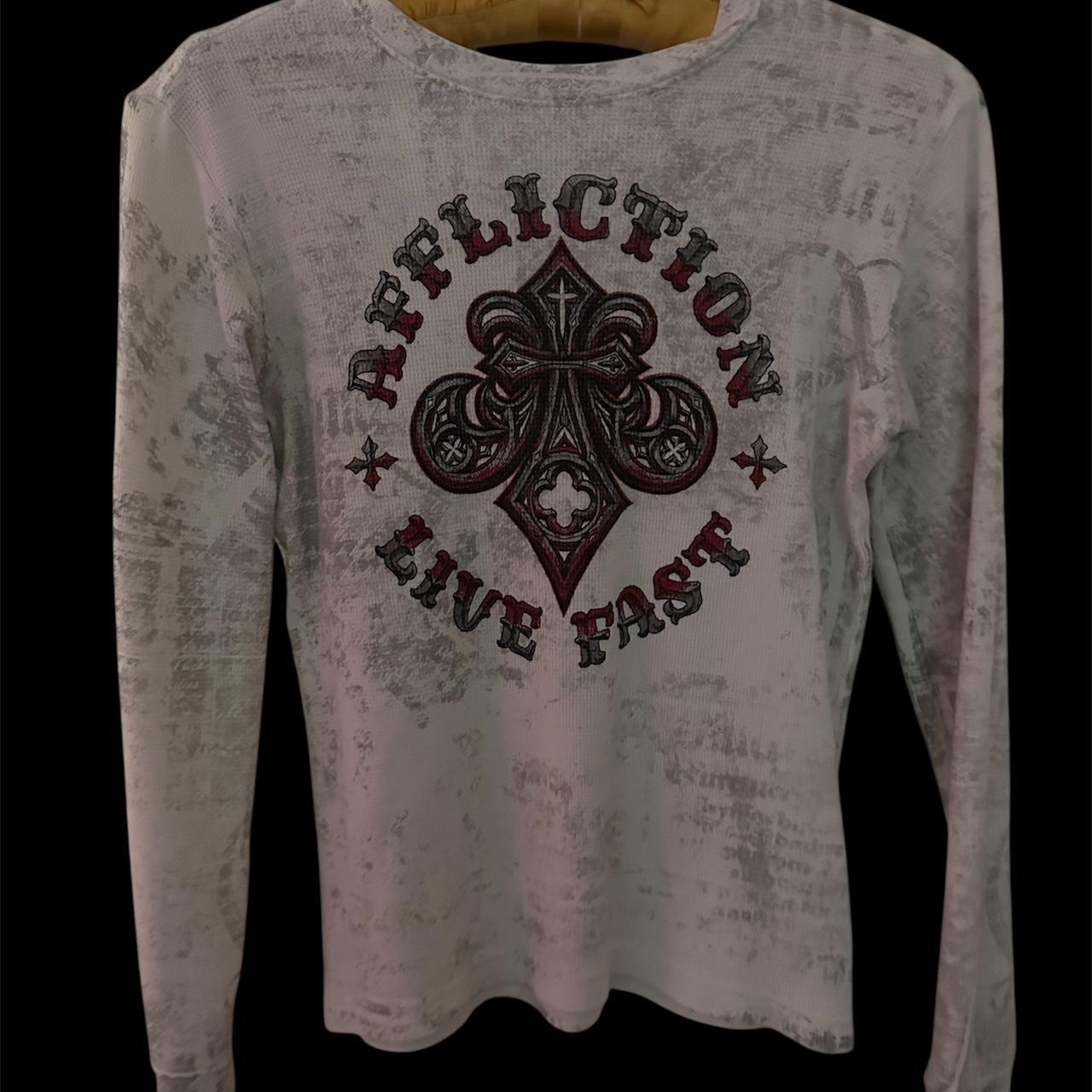 White Affliction long sleeve waffle knit shirt... - Depop