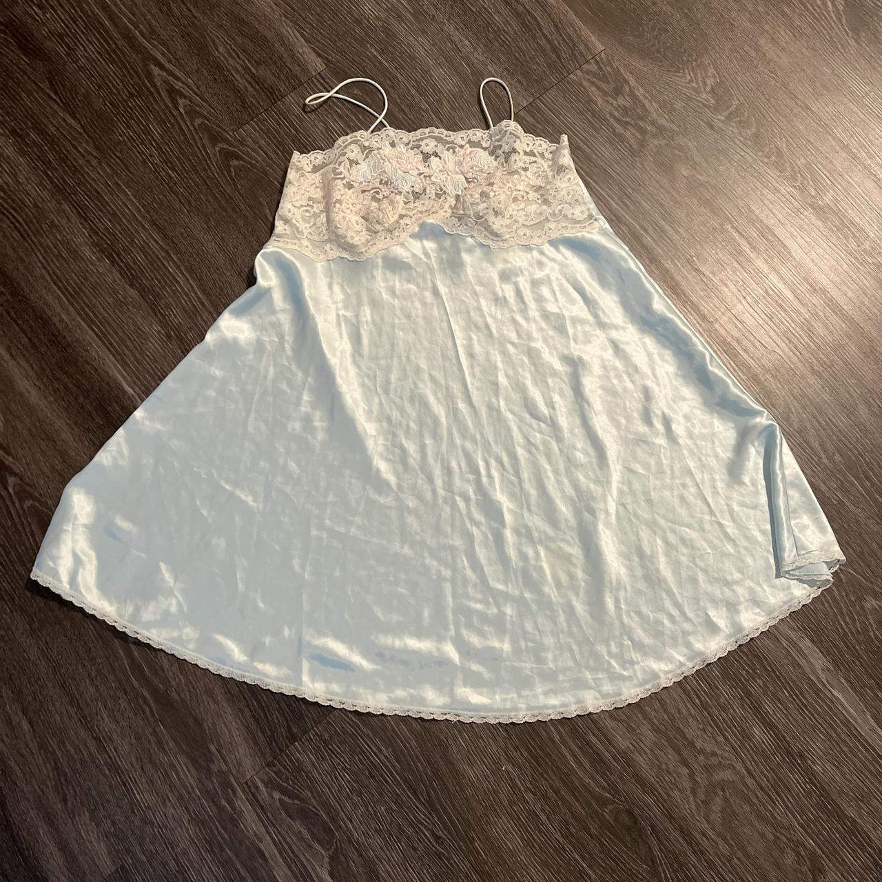 Vintage Sara Beth Baby blue lace slip dress with... | Depop