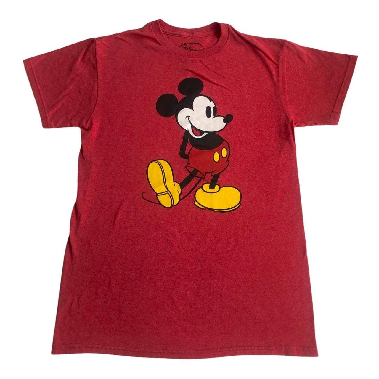 Disney (S) Red Mickey Mouse Tee Shirt Crew Neck... - Depop
