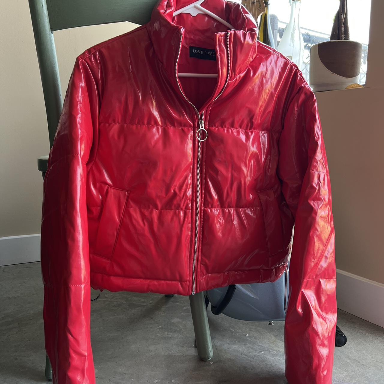 Red patent (faux) leather jacket! The cutest puffer... - Depop