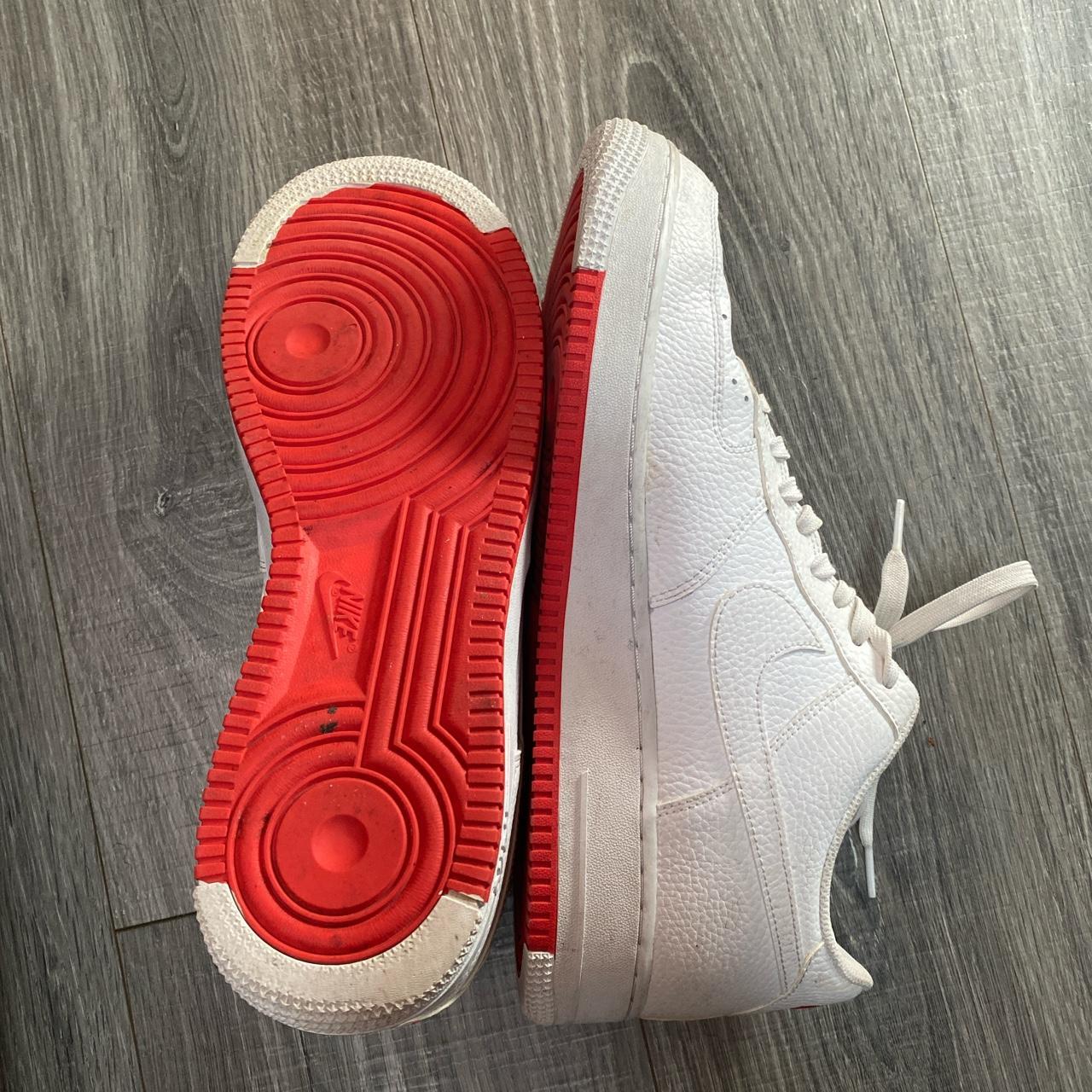 White with Red Bottom NIKE Air Force One Size: 11... - Depop