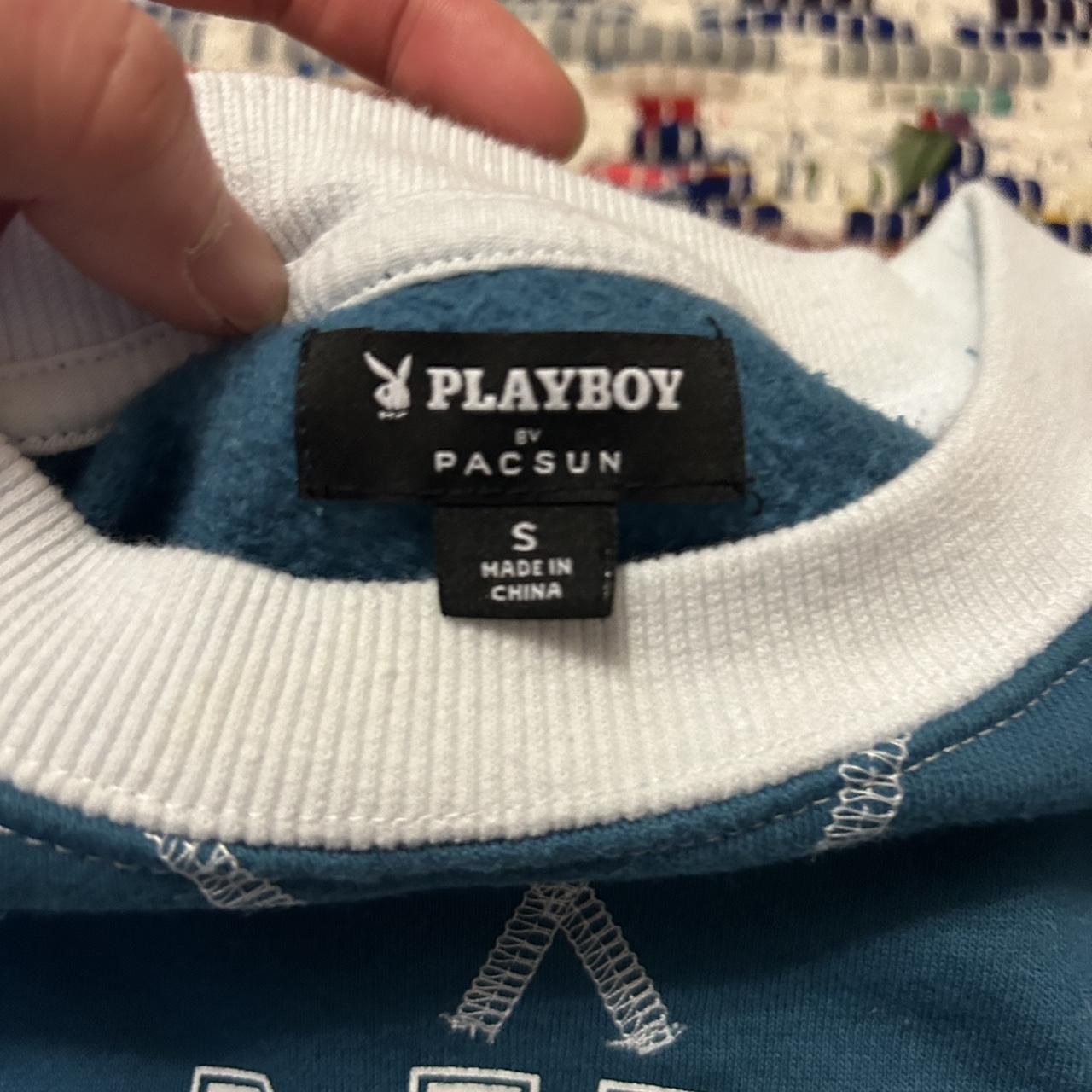 Cropped Blue Playboy crewneck sweatshirt, tag says... - Depop