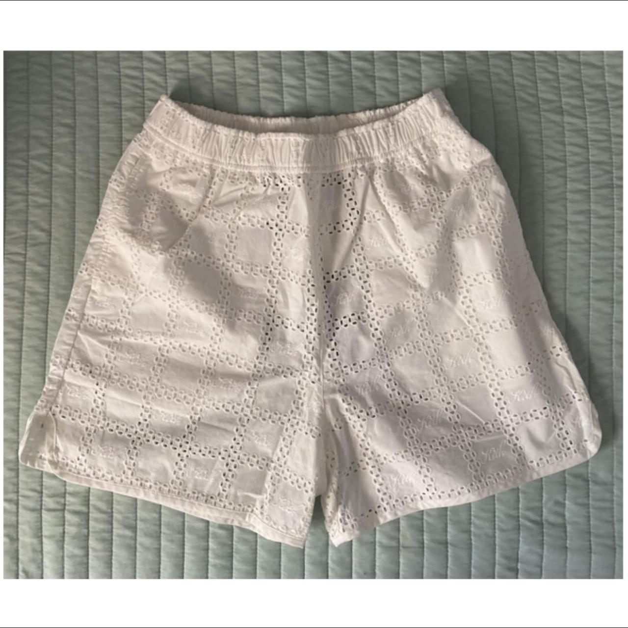 Kith logo white shorts with side pockets, SIZE S.... - Depop