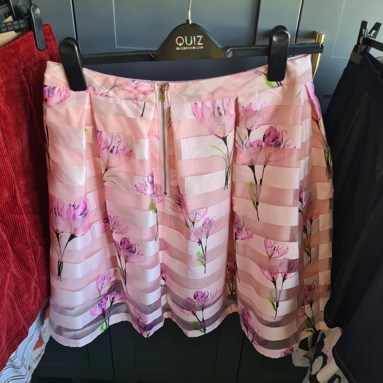 Quiz Barbie Pink Skater Skirt with flowers and mesh... - Depop