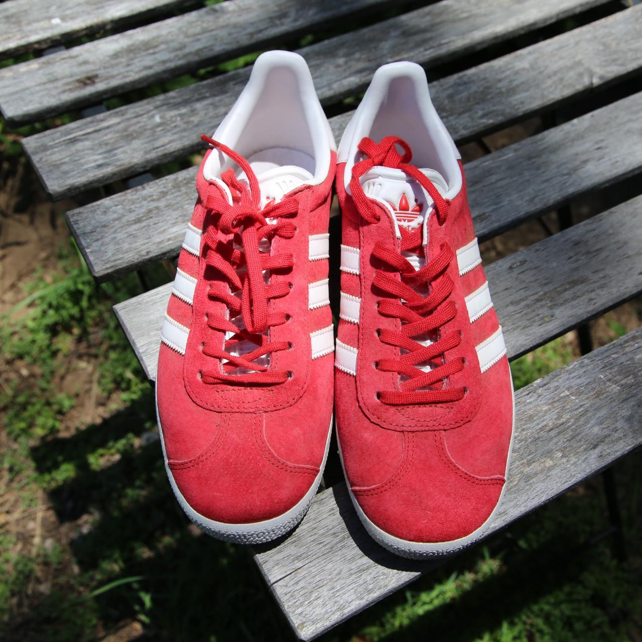 Red Adidas Gazelle. Barely worn! Like new. US 6 1/2... - Depop