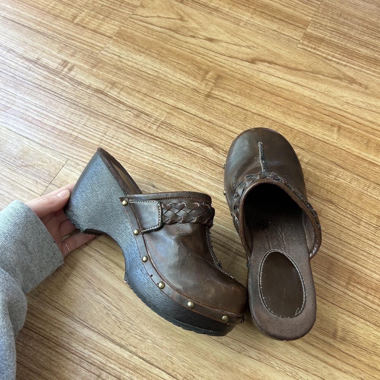 Vintage Brown leather clogs from brand Outlooks.... - Depop