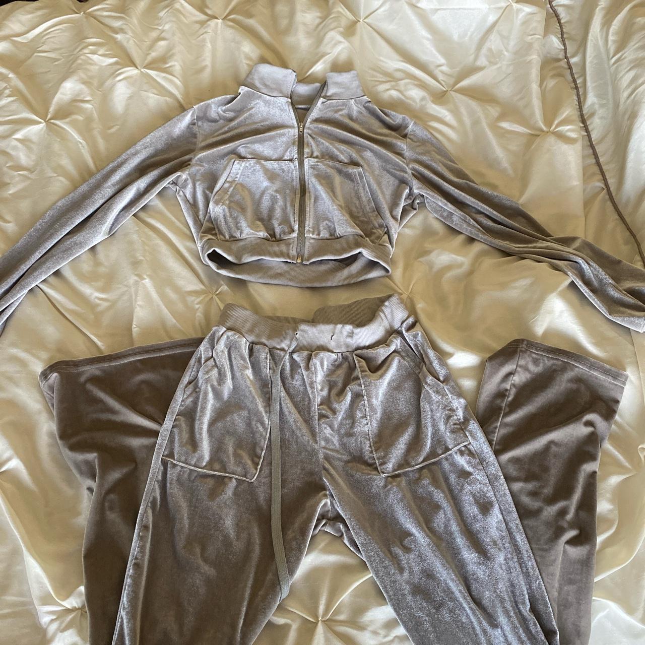 Gray y2k tracksuit , bottoms are flare size... - Depop