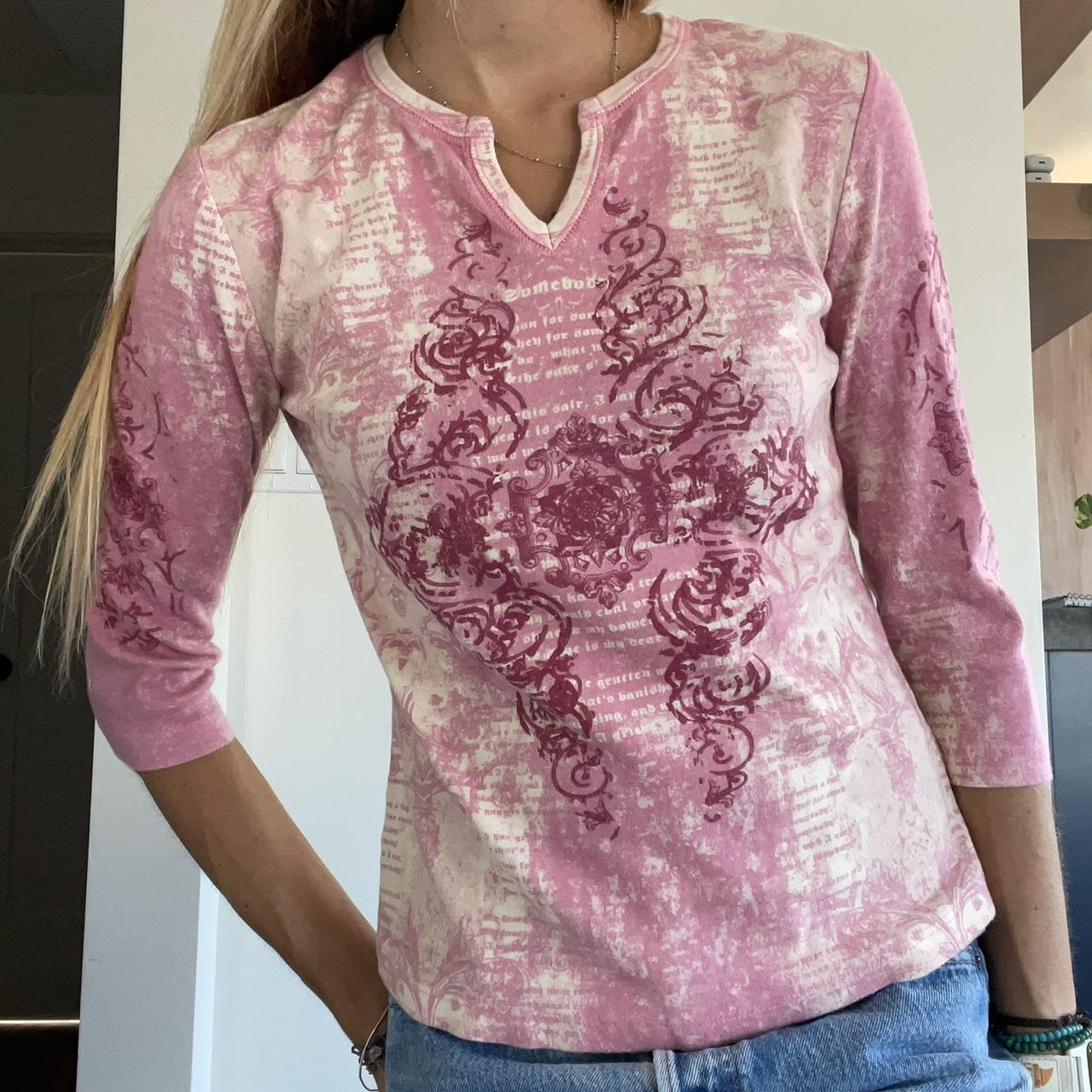 Long sleeve pink patterned top. Size small. Perfect... - Depop