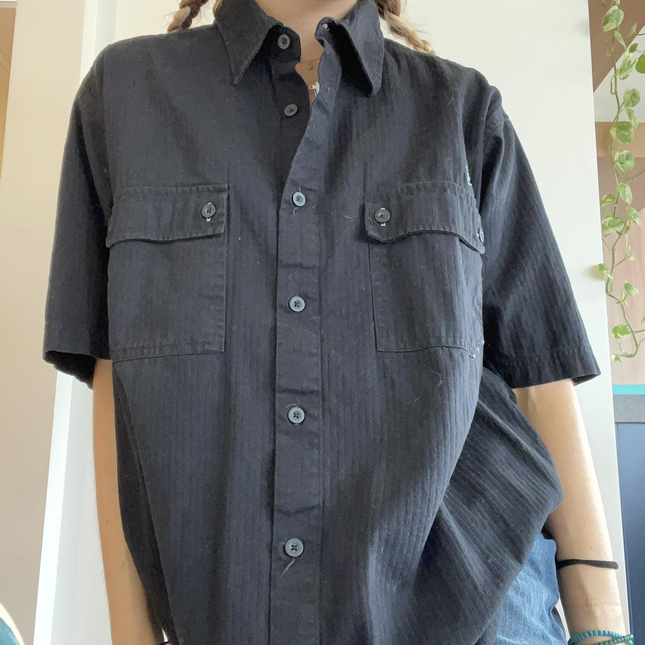 Black pinstripe dickies buttonup collared shirt.... - Depop