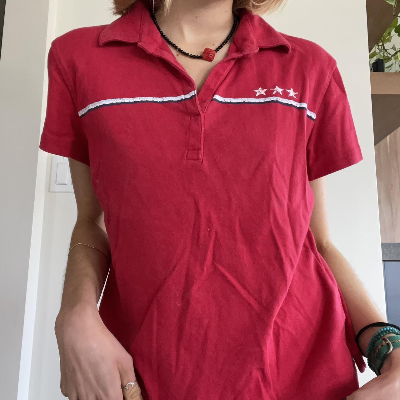 Vintage red collared baby tee. Size medium. Perfect... - Depop