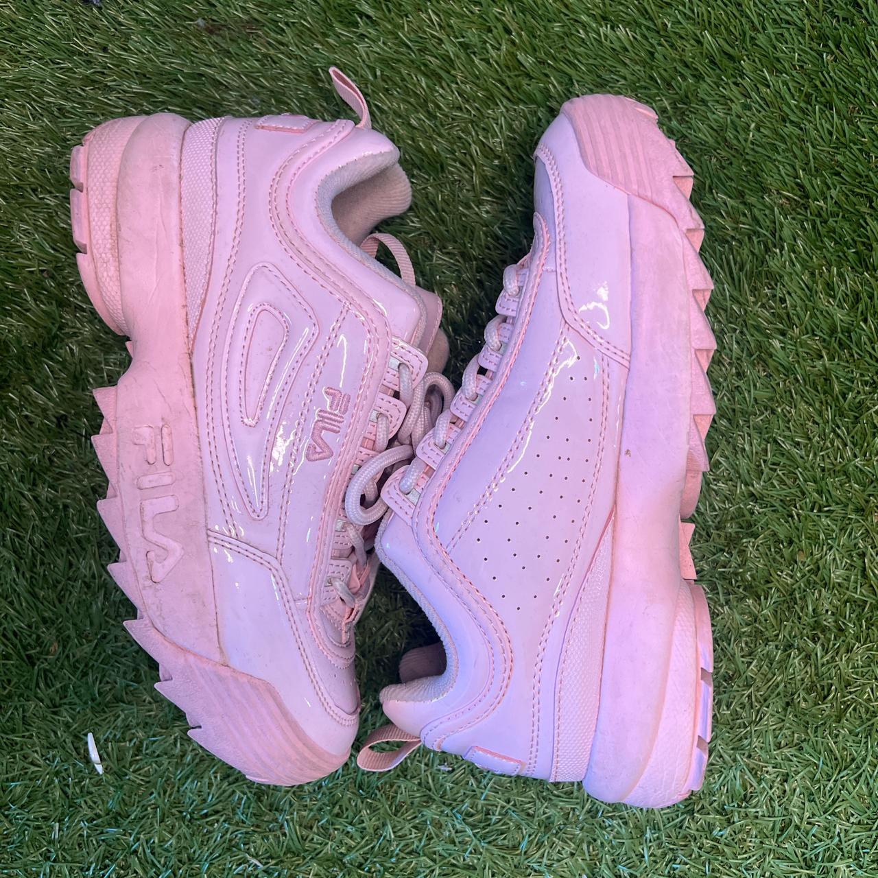 Pink Fila sneakers Lightly worn, easy to clean.... - Depop