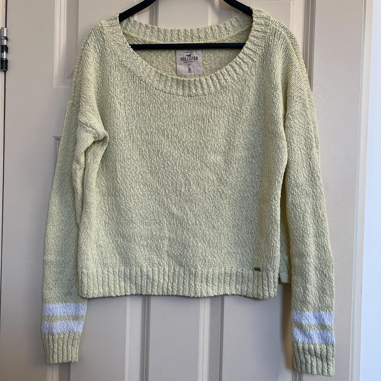 Hollister Yellow & White Stripes Scoop Neck Jumper... - Depop