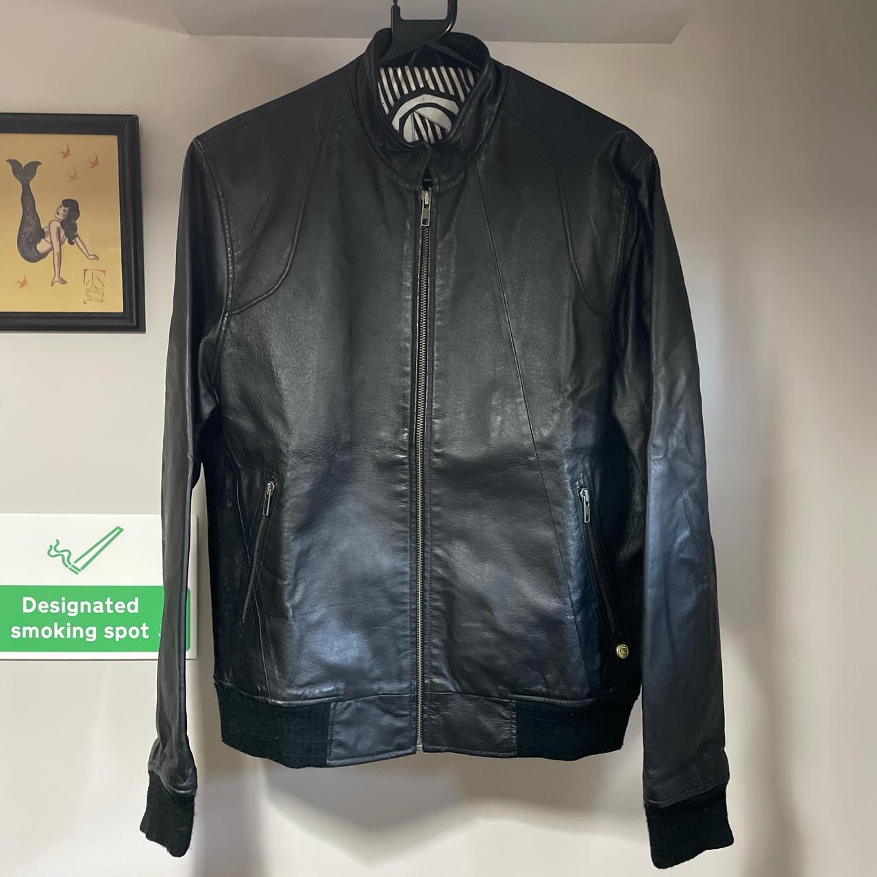 Black leather bomber jacket #leatherjacket #volcom -... | Depop