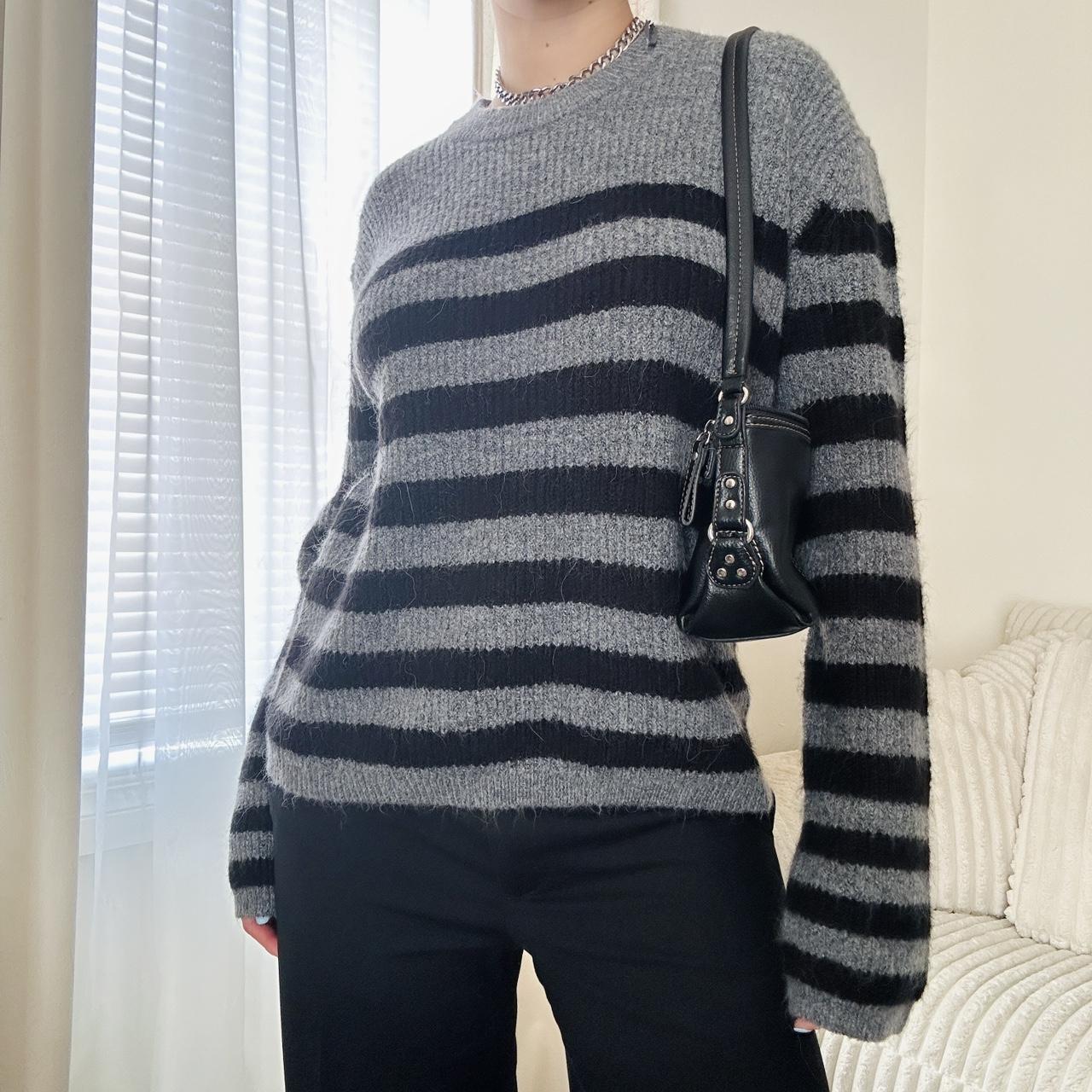 cozy striped sweater in gray and black 🩶 SIZE:... - Depop