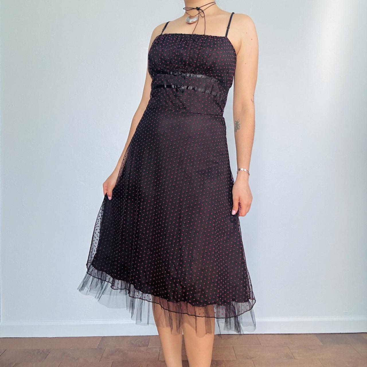 early 2000s twee polka dot milkmaid midi dress with... - Depop