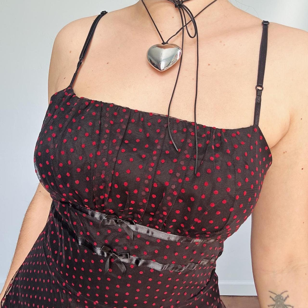 early 2000s twee polka dot milkmaid midi dress with... - Depop