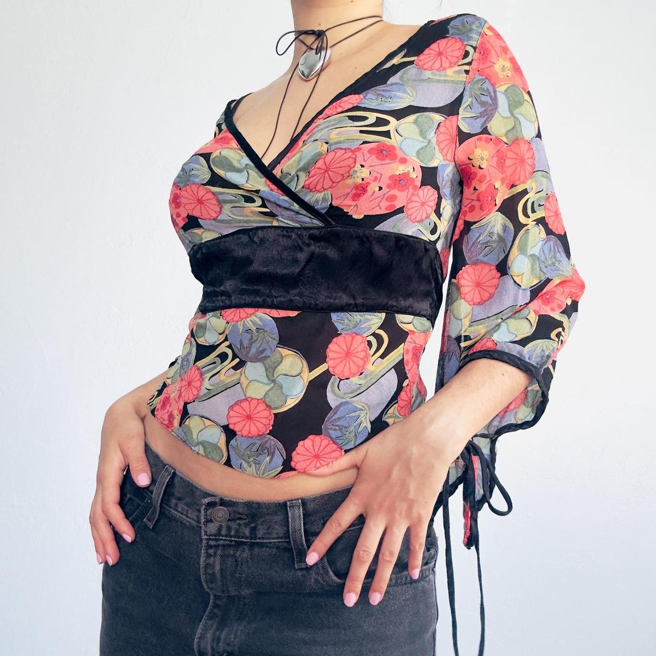 y2k boho whimsygoth flared sleeve summer blouse with... - Depop