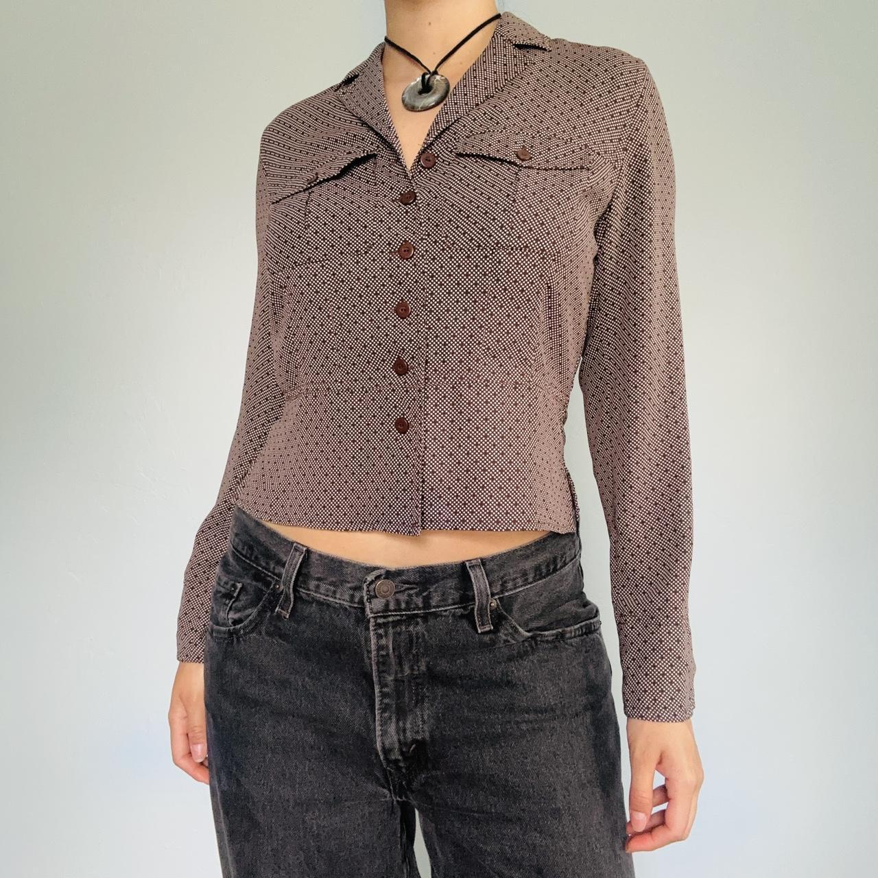 90s vintage twee workwear office button up blouse... - Depop