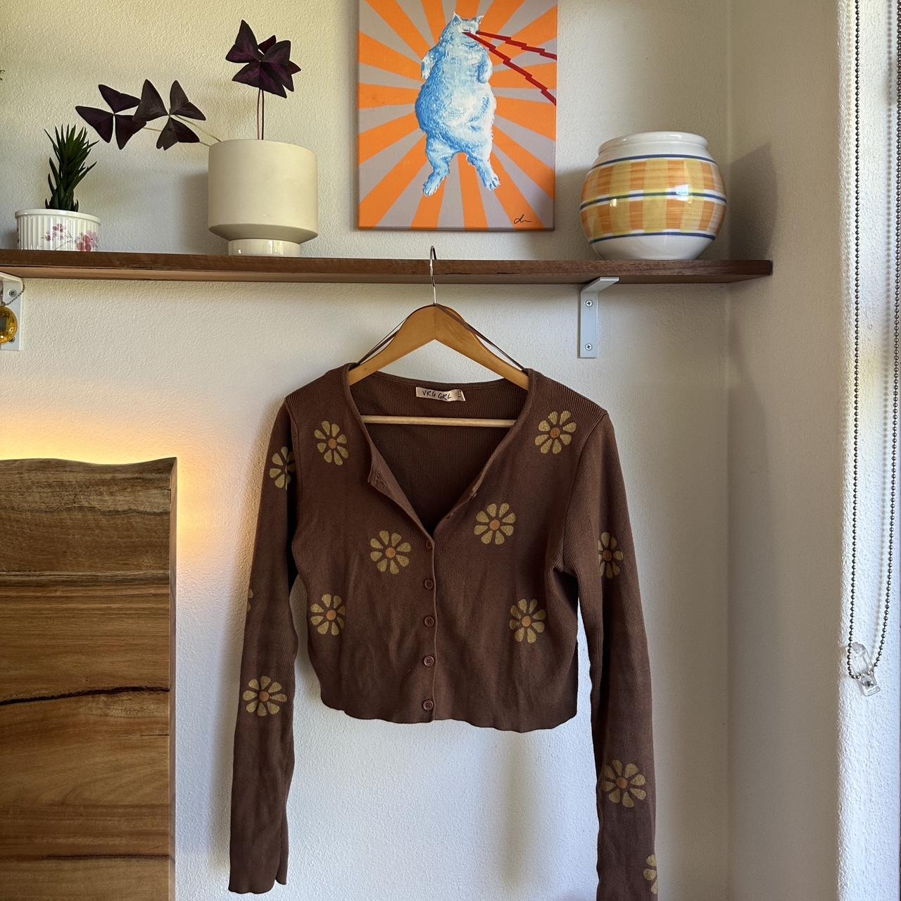brown cropped cardigan button up brand: verge girl... - Depop