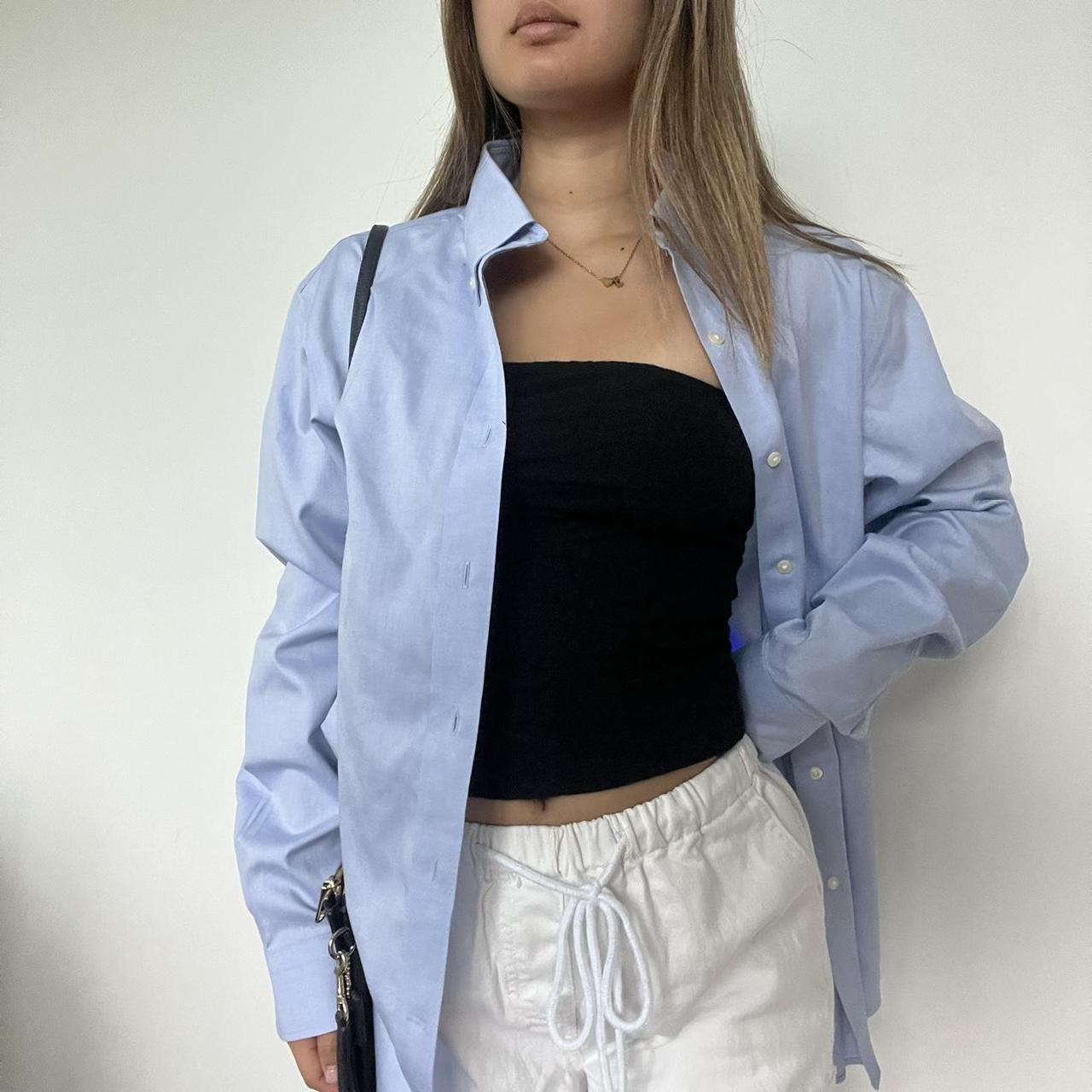 blue button up top ☆ The cutest blue button up... - Depop