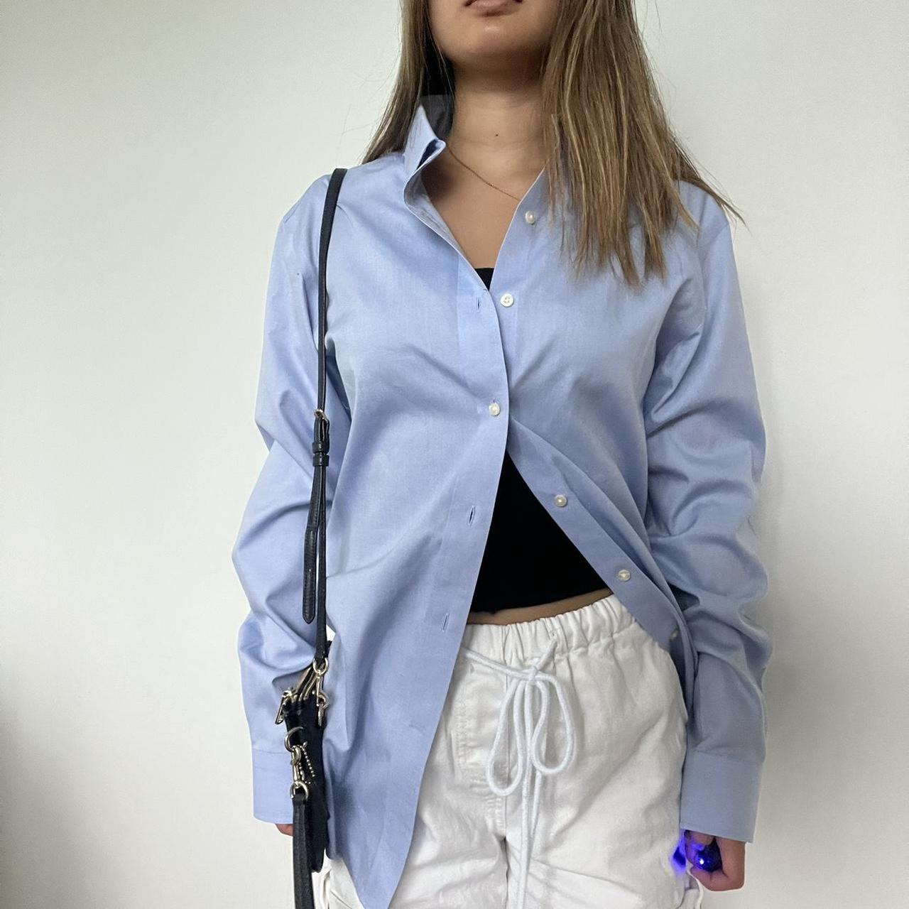 blue button up top ☆ The cutest blue button up... - Depop