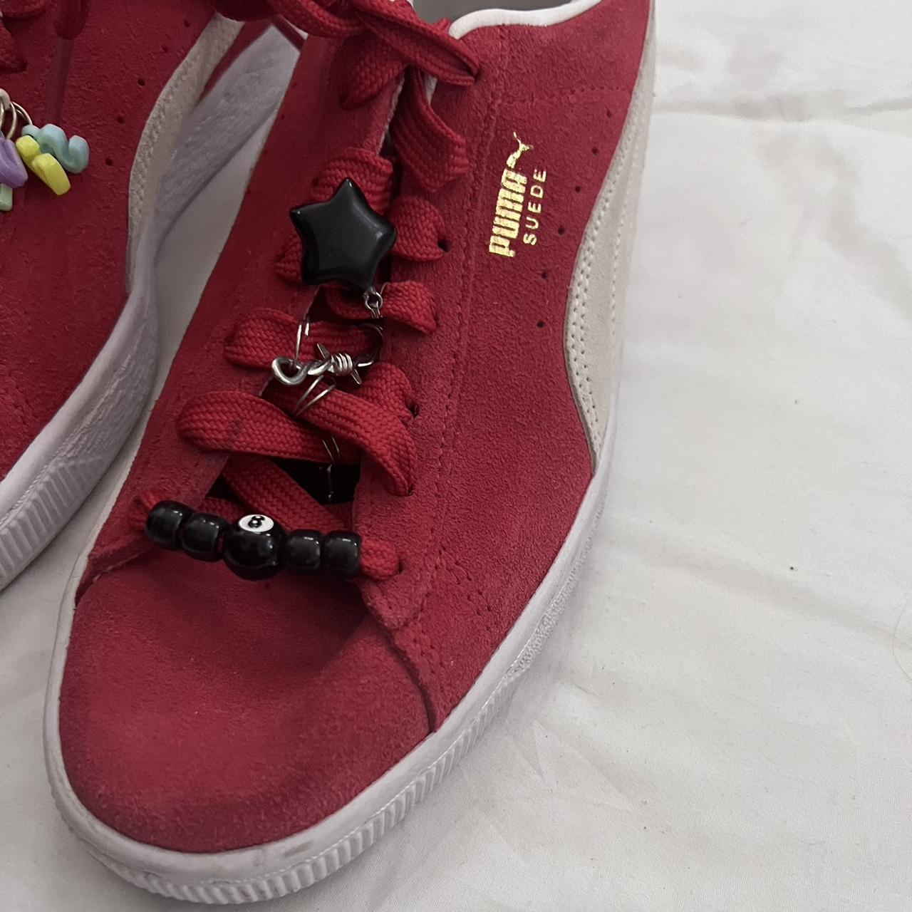 Like new, red suede Puma shoes with ADORABLE charms!... - Depop