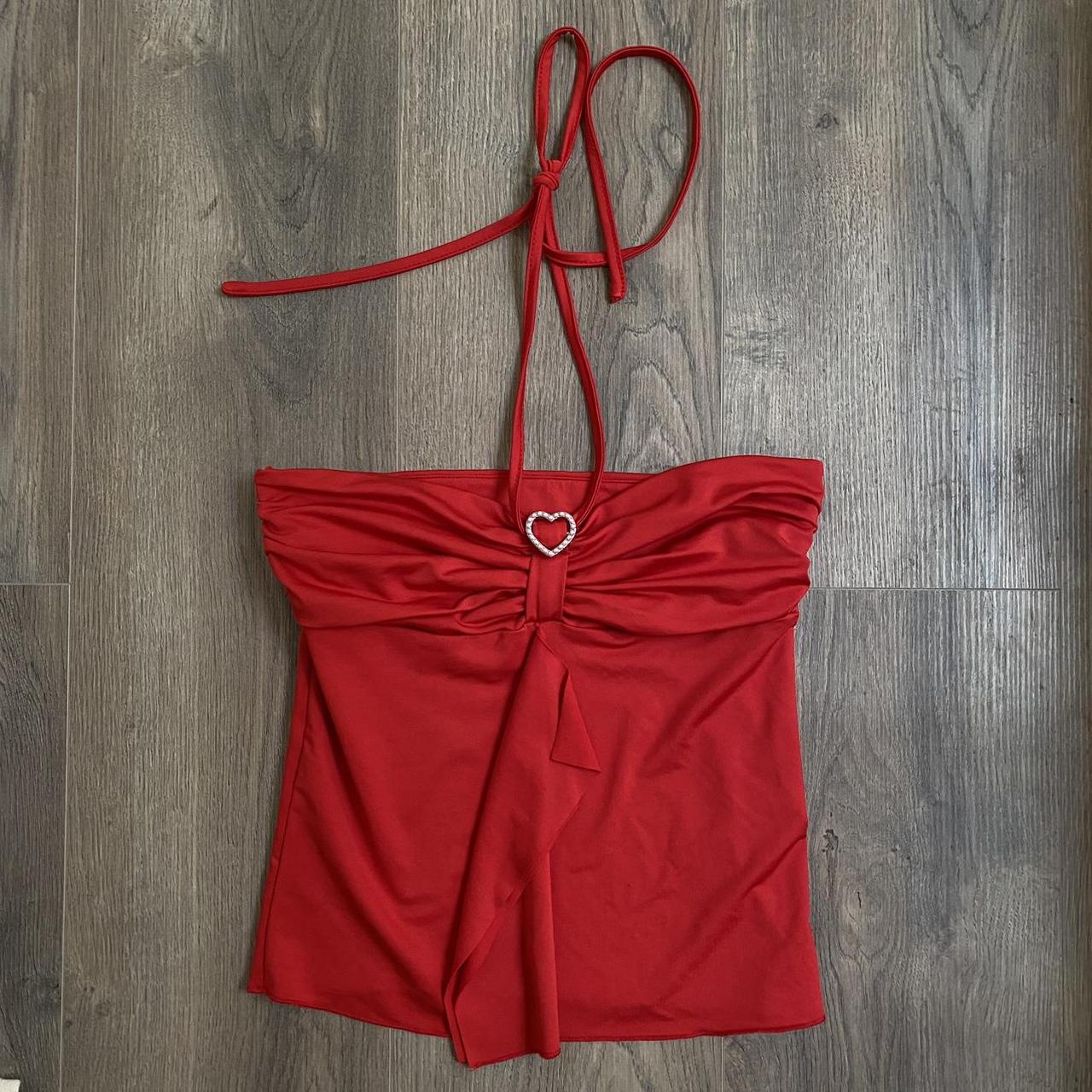 red halter top super cute red top with bedazzled... | Depop