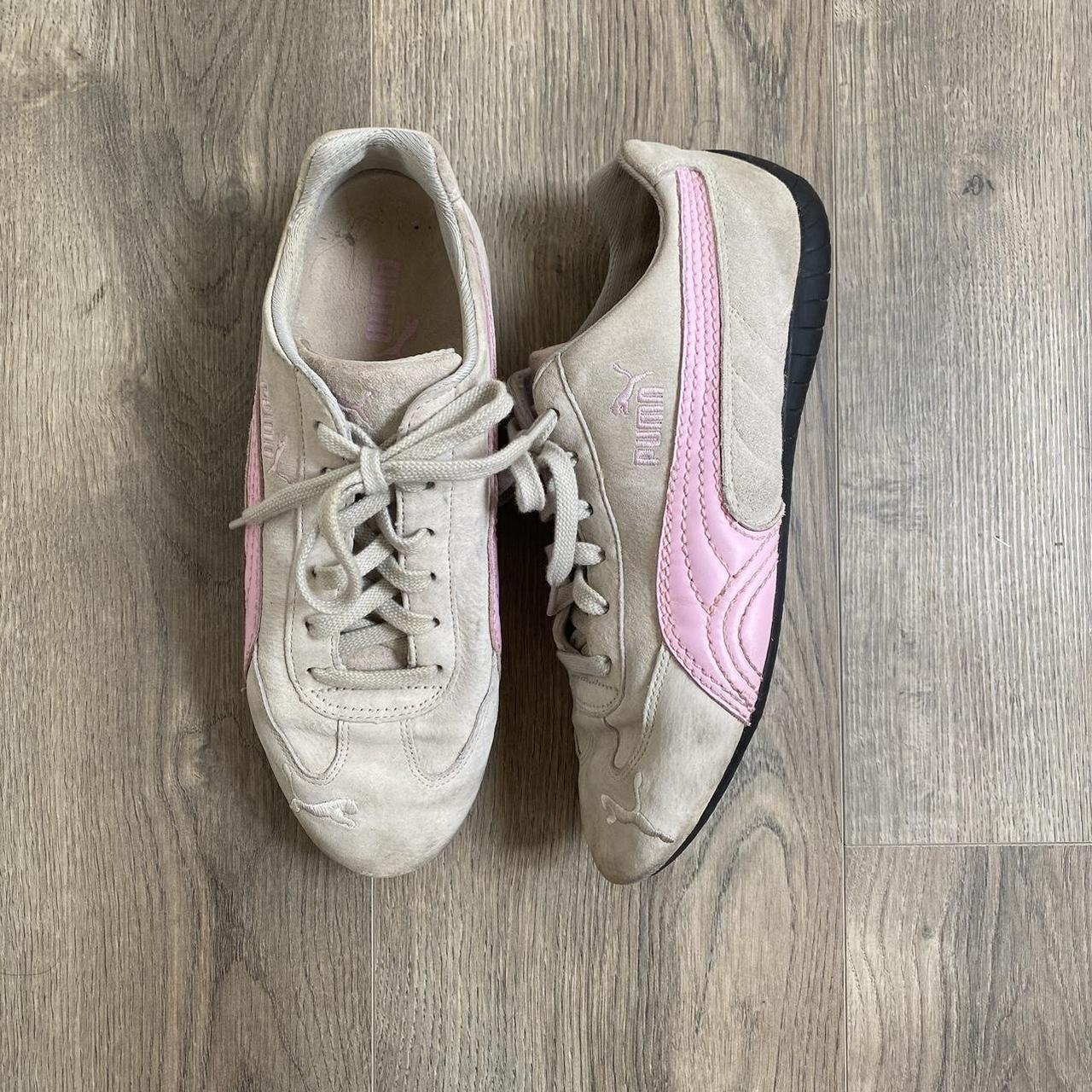y2k puma speedcats cream & pink stripe sneakers, in... | Depop