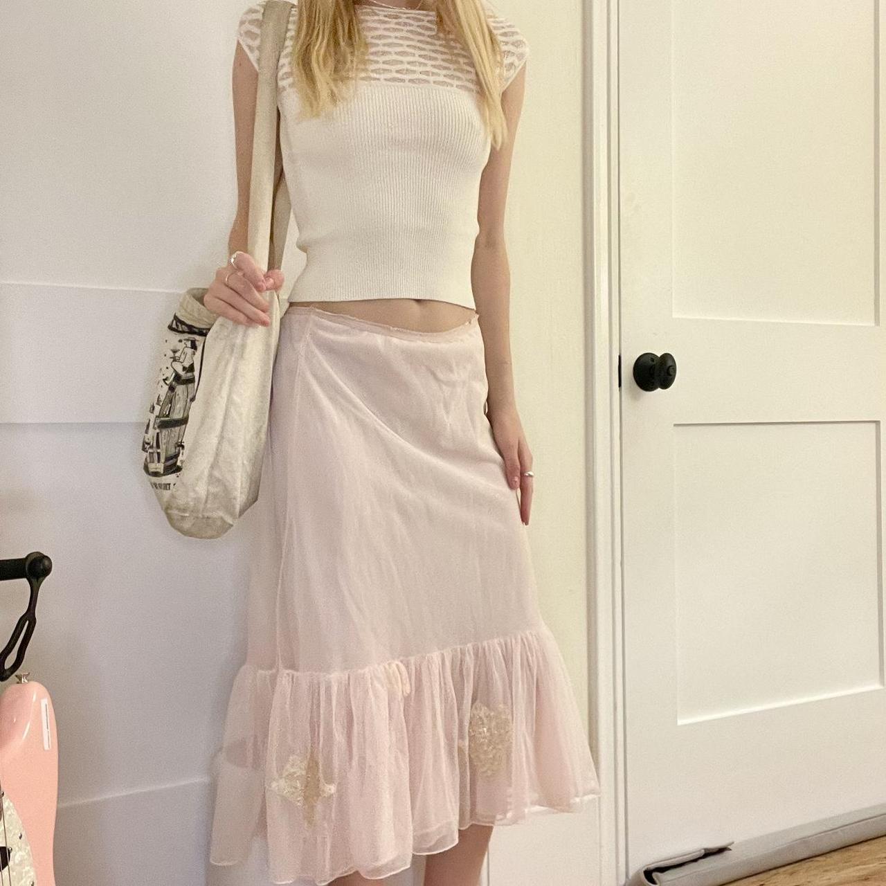 vintage coquette tulle midi skirt light pink... - Depop