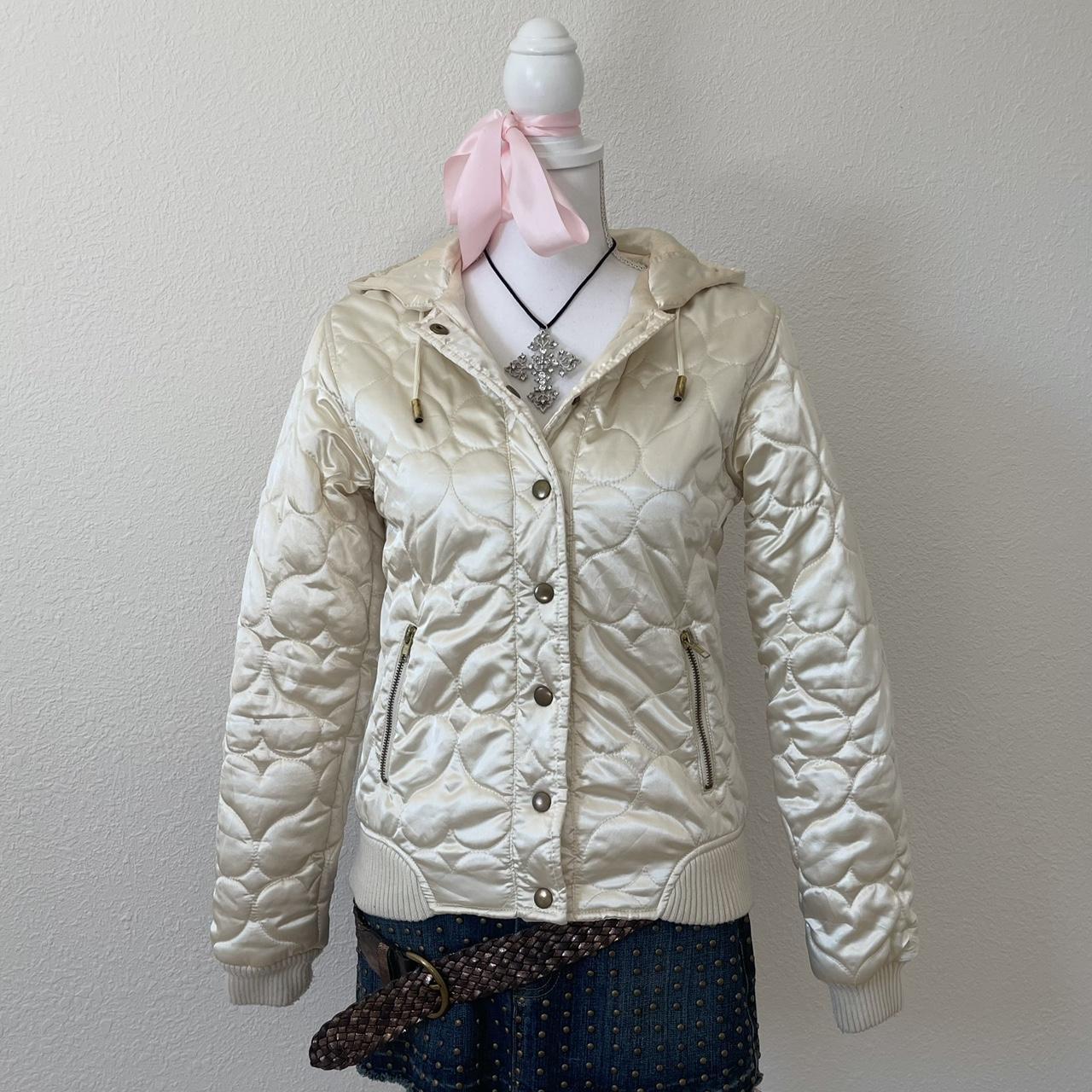 early 2000s gold quilted puffer jacket with knitted... - Depop