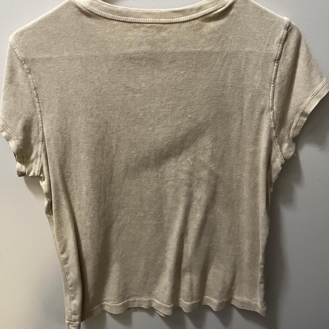 vintage light brown/beige tshirt with embroidered... - Depop