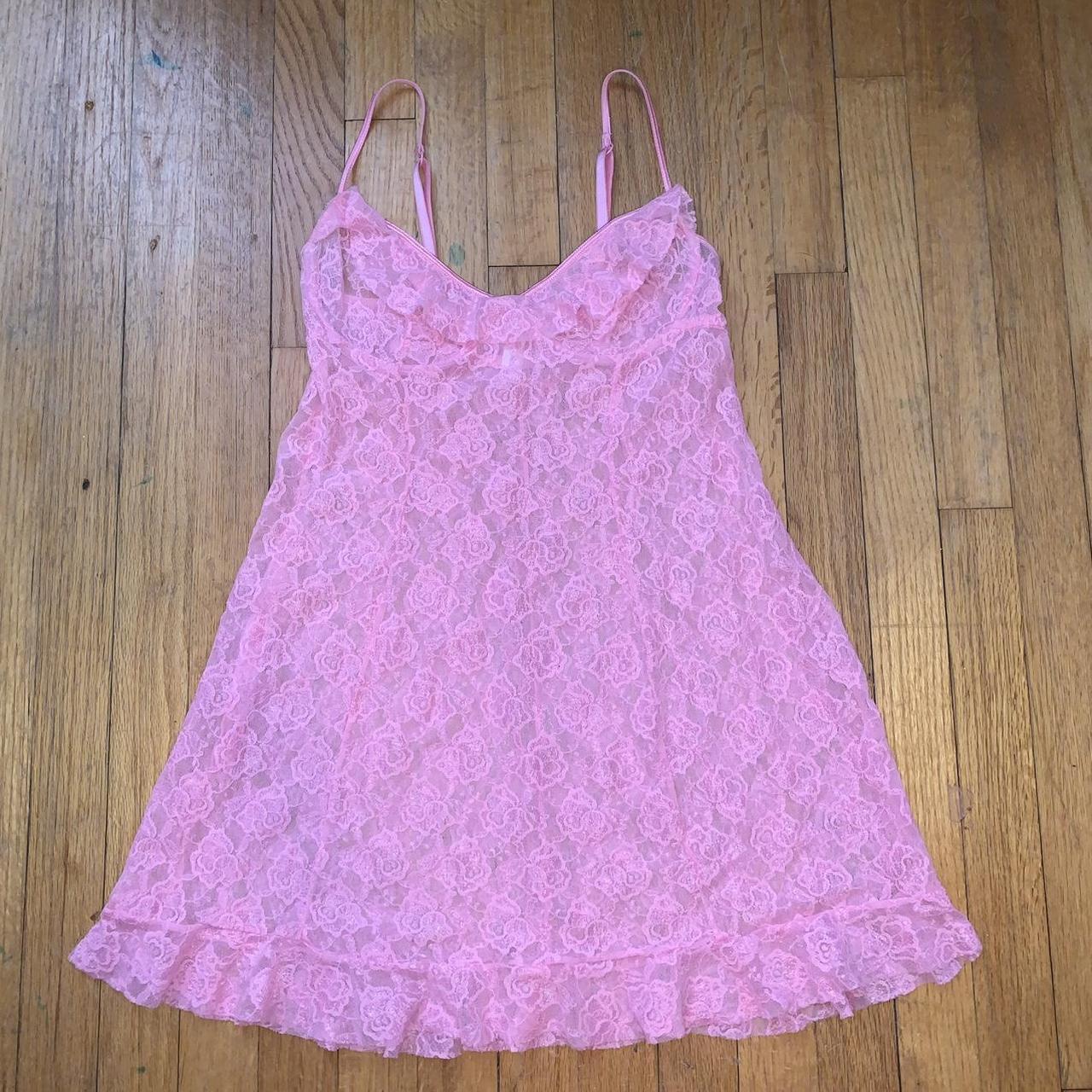 bubblegum pink dress 🎀 sheer, lace material with... - Depop