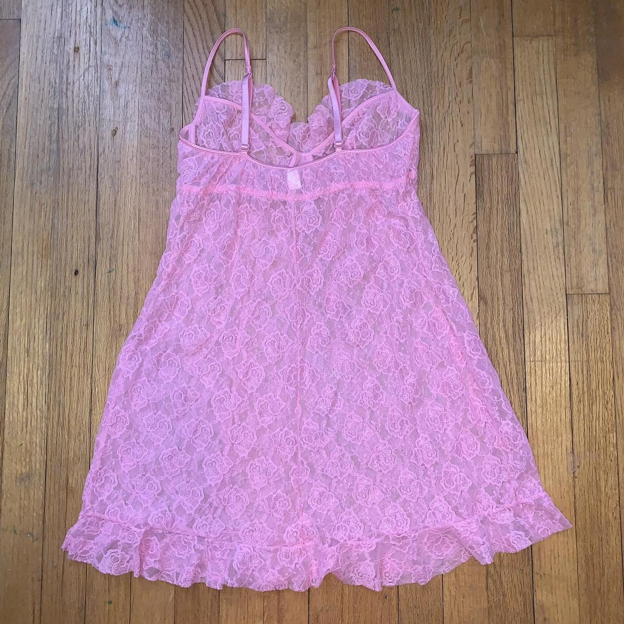 bubblegum pink dress 🎀 sheer, lace material with... - Depop