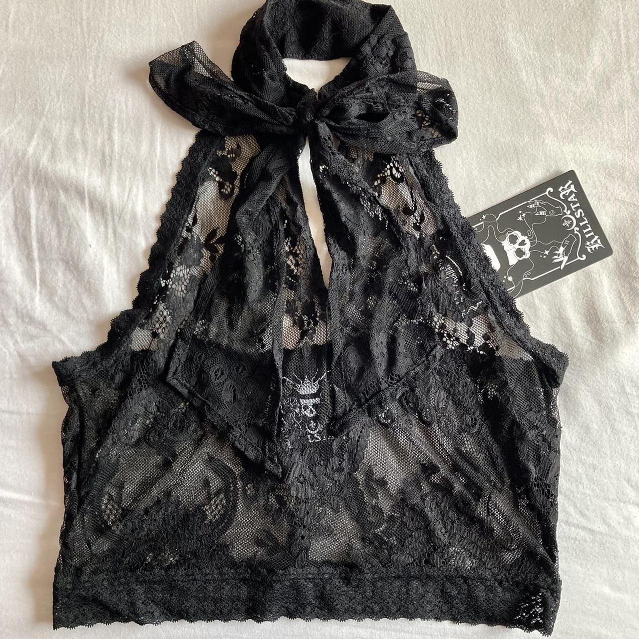 Killstar black lace cropped halter top, size L.... | Depop