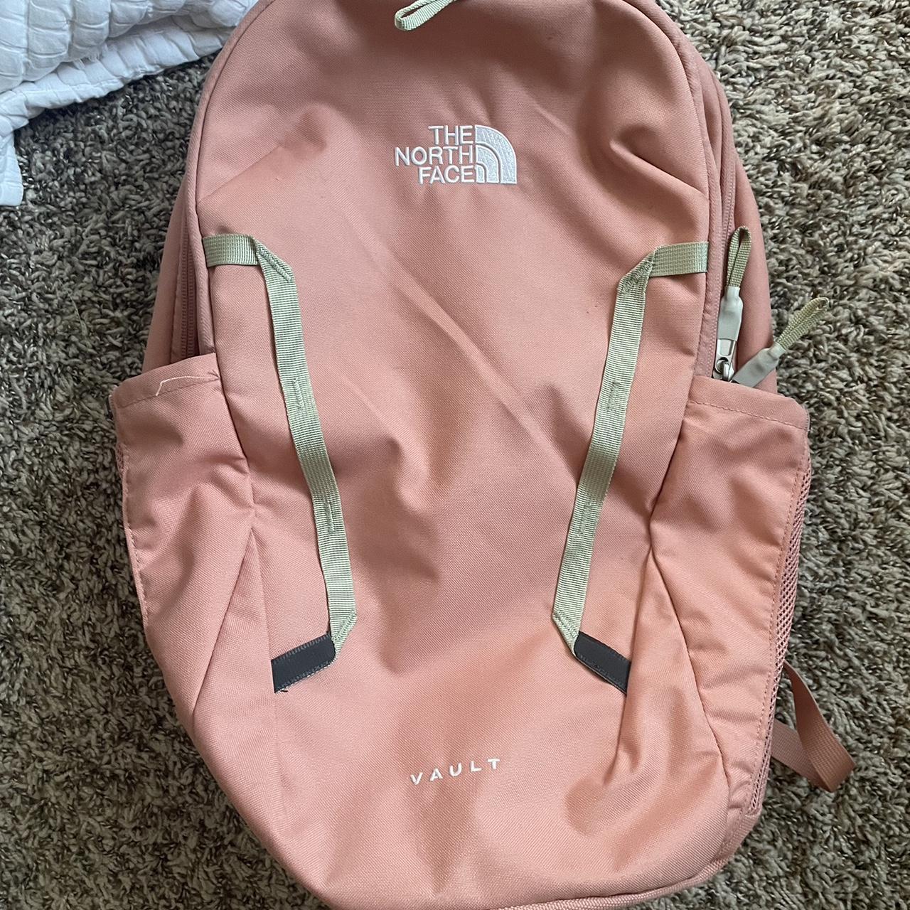 pink and green northface vault backpack! barely used... - Depop