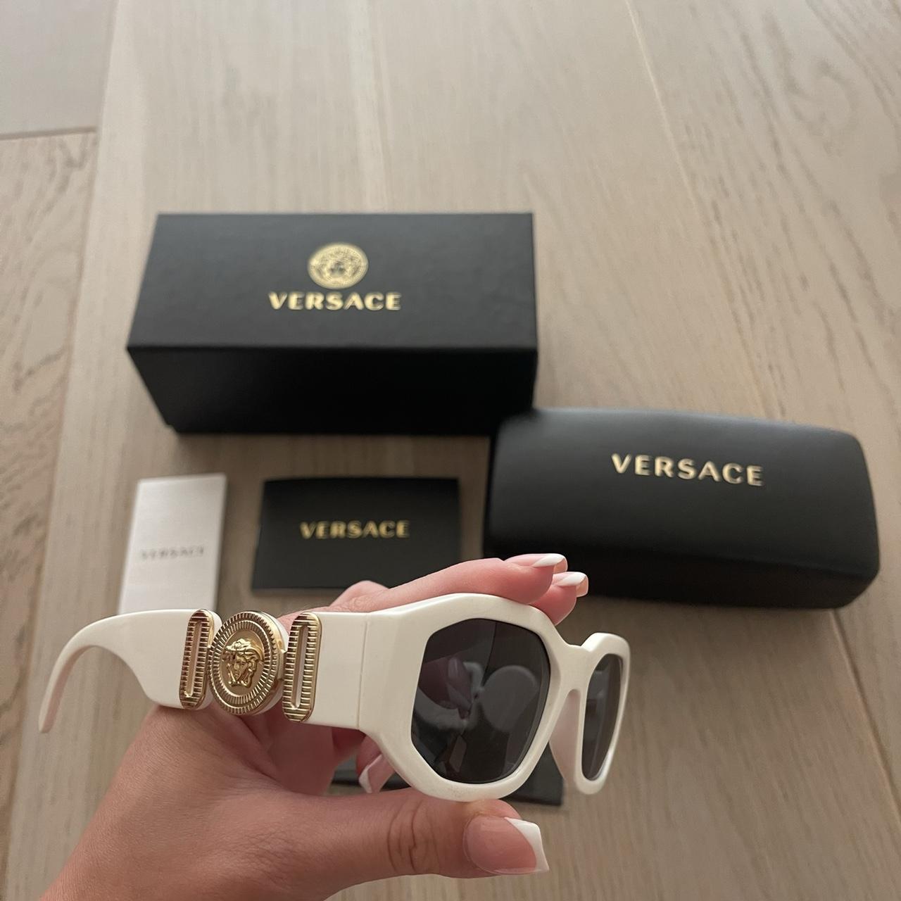 Versace rectangular medusa sunglasses in white. Worn... - Depop