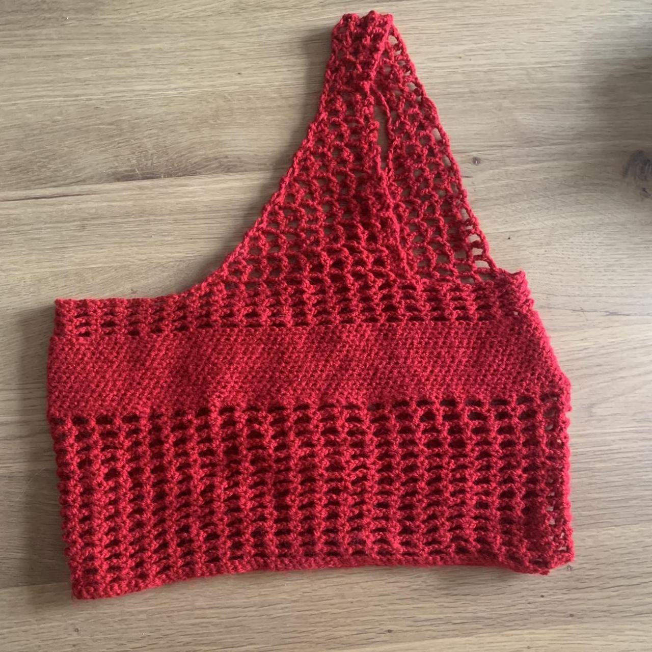 Cutest One Shoulder Crochet Mesh Top Size: Small/... - Depop