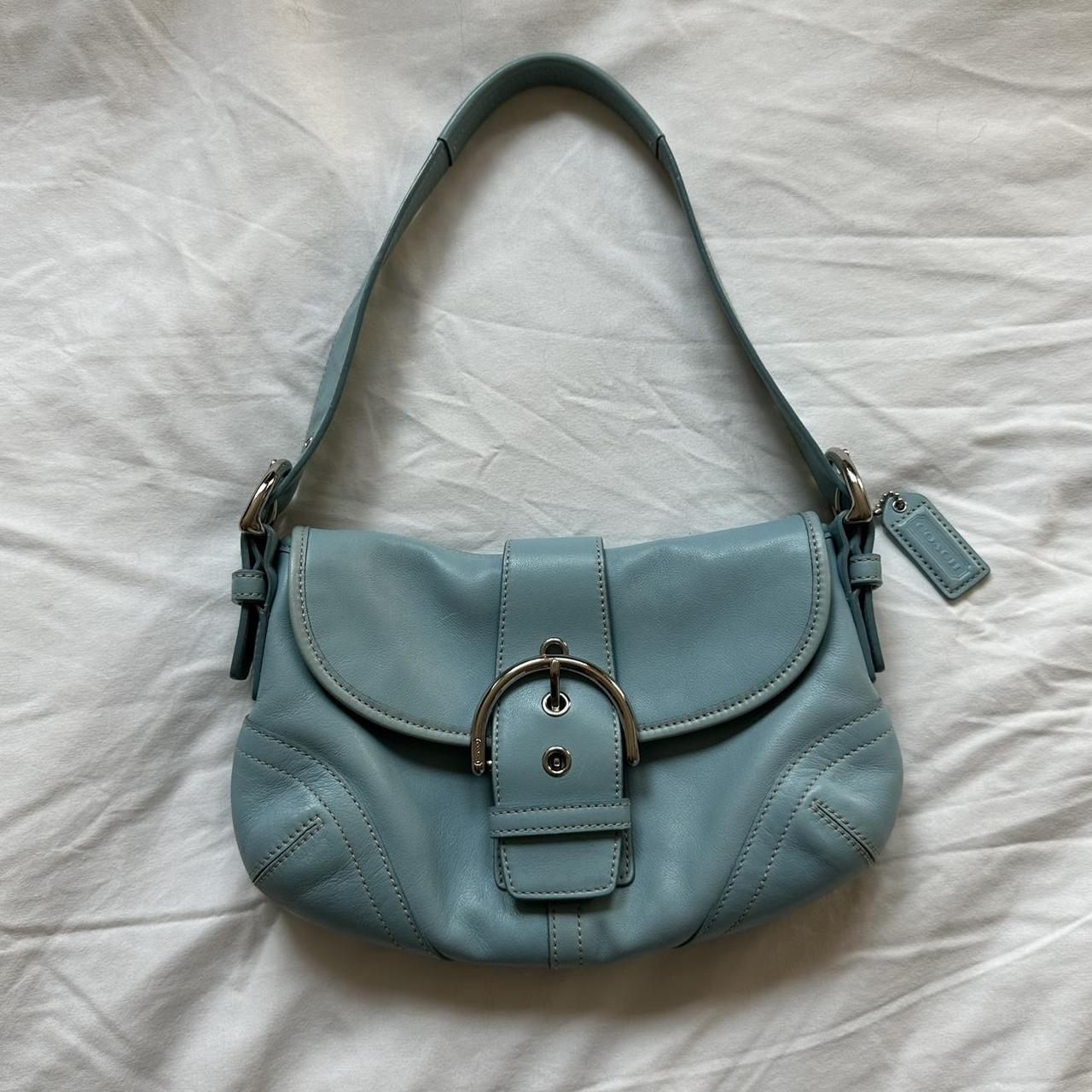 Light baby blue vintage coach purse with silver... - Depop