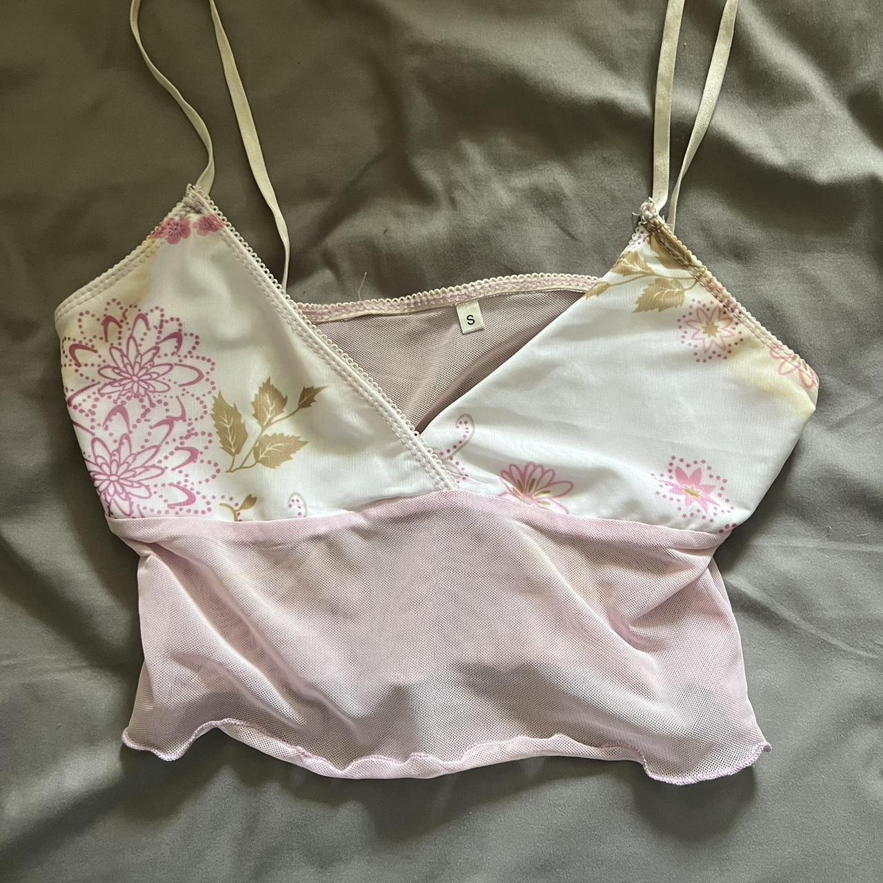lovely mesh pink floral crop top - Depop