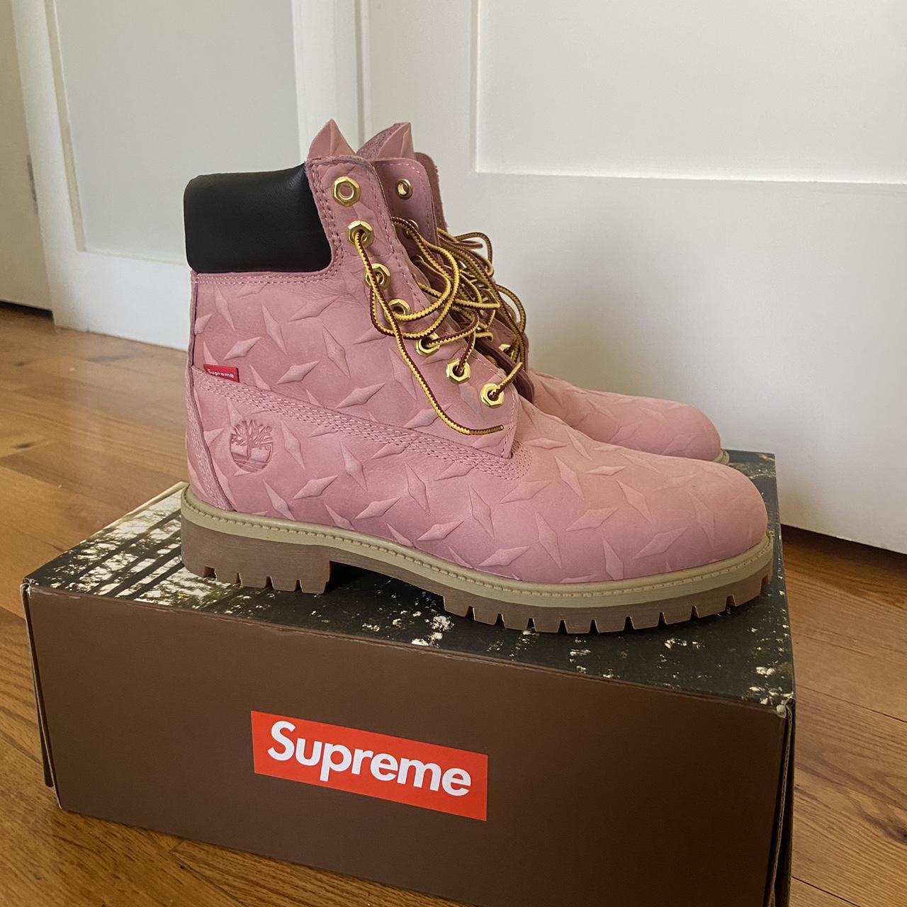Supreme waterproof timberlands. Pink. Lightly worn,... - Depop
