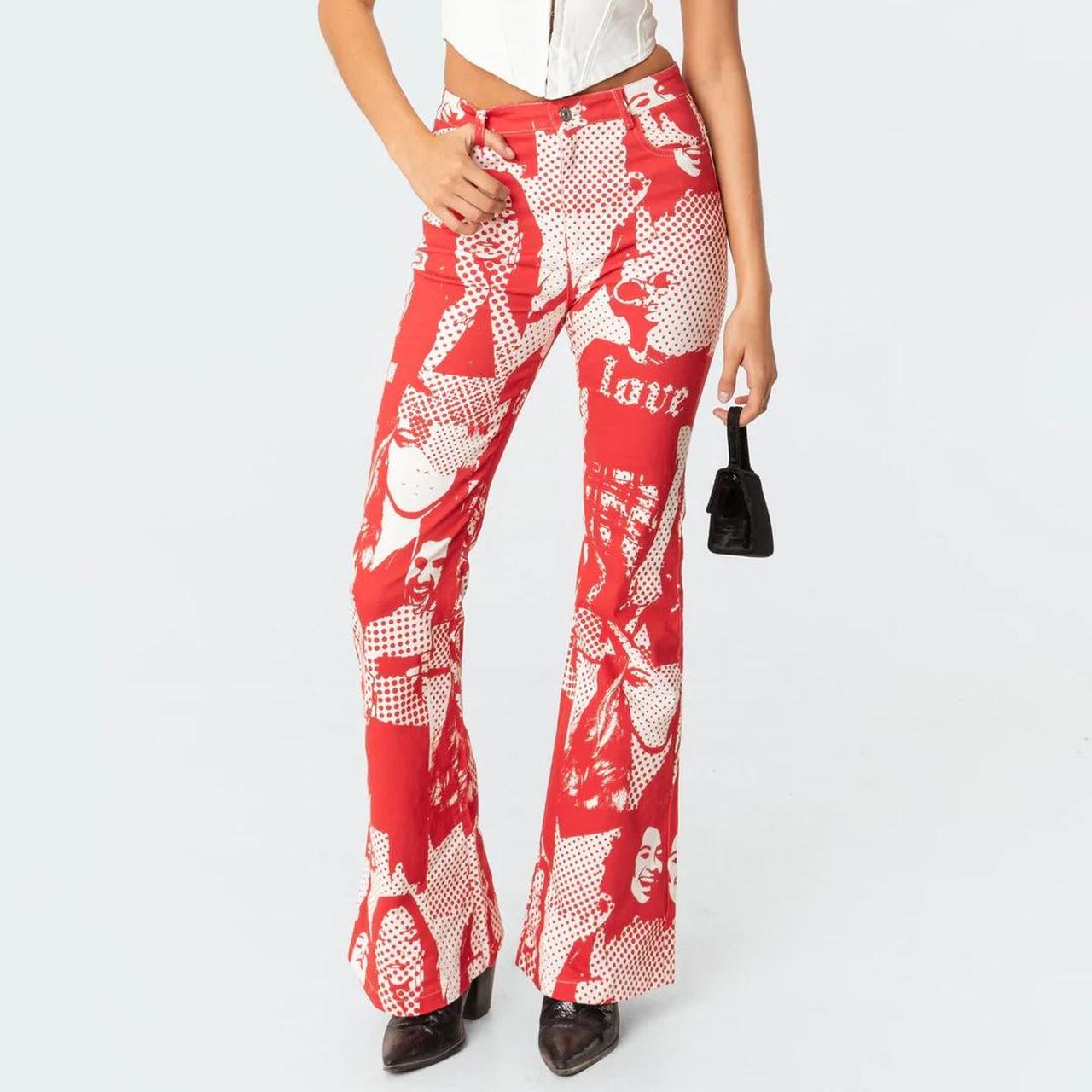 Edikted Women's Red and Cream Jeans | Depop