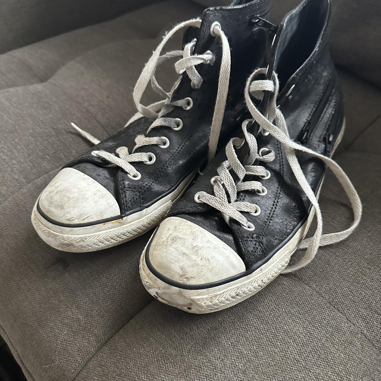 RARE Converse side zip leather high tops, almost... - Depop