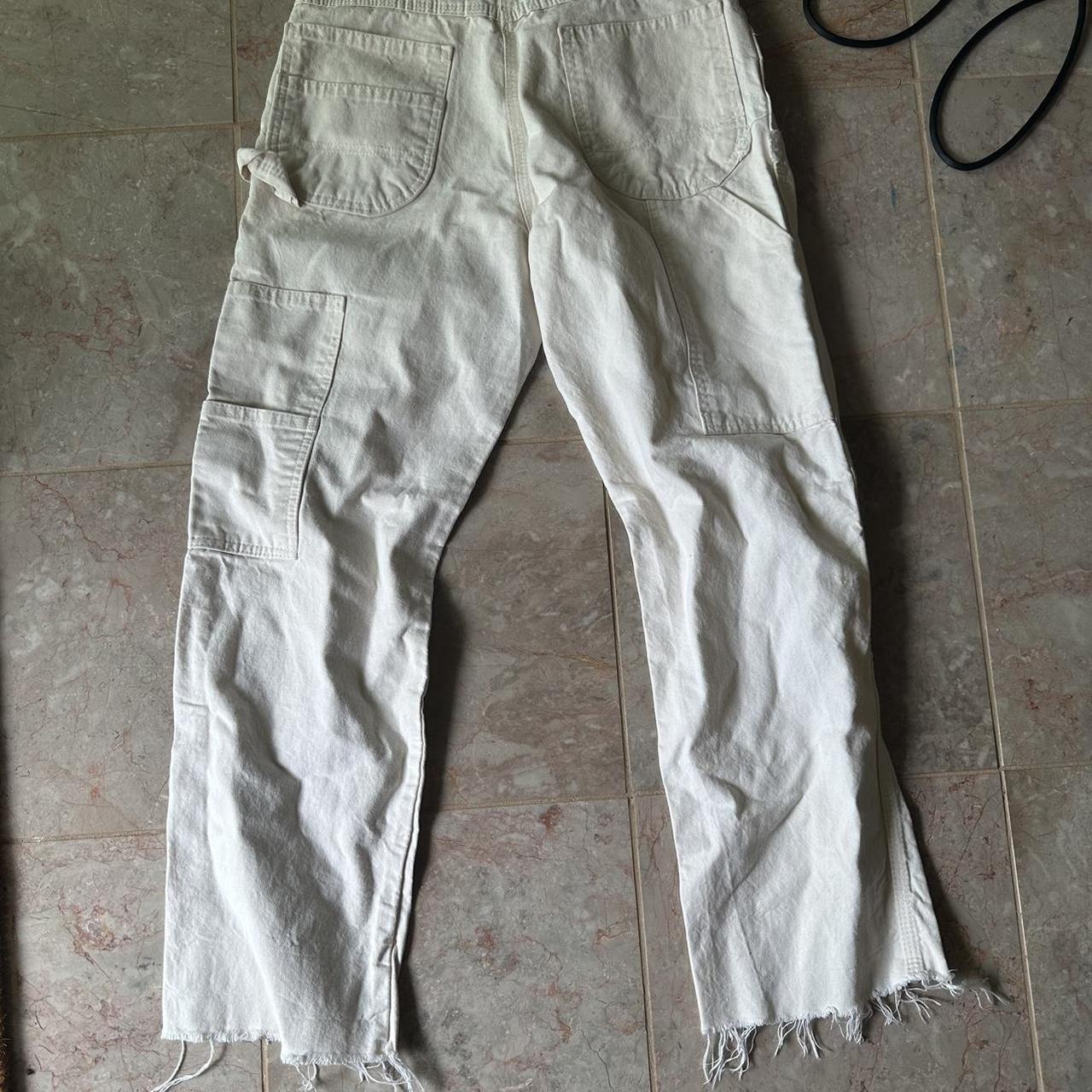 Vintage 1990s cargo carpenter white pants with raw... - Depop